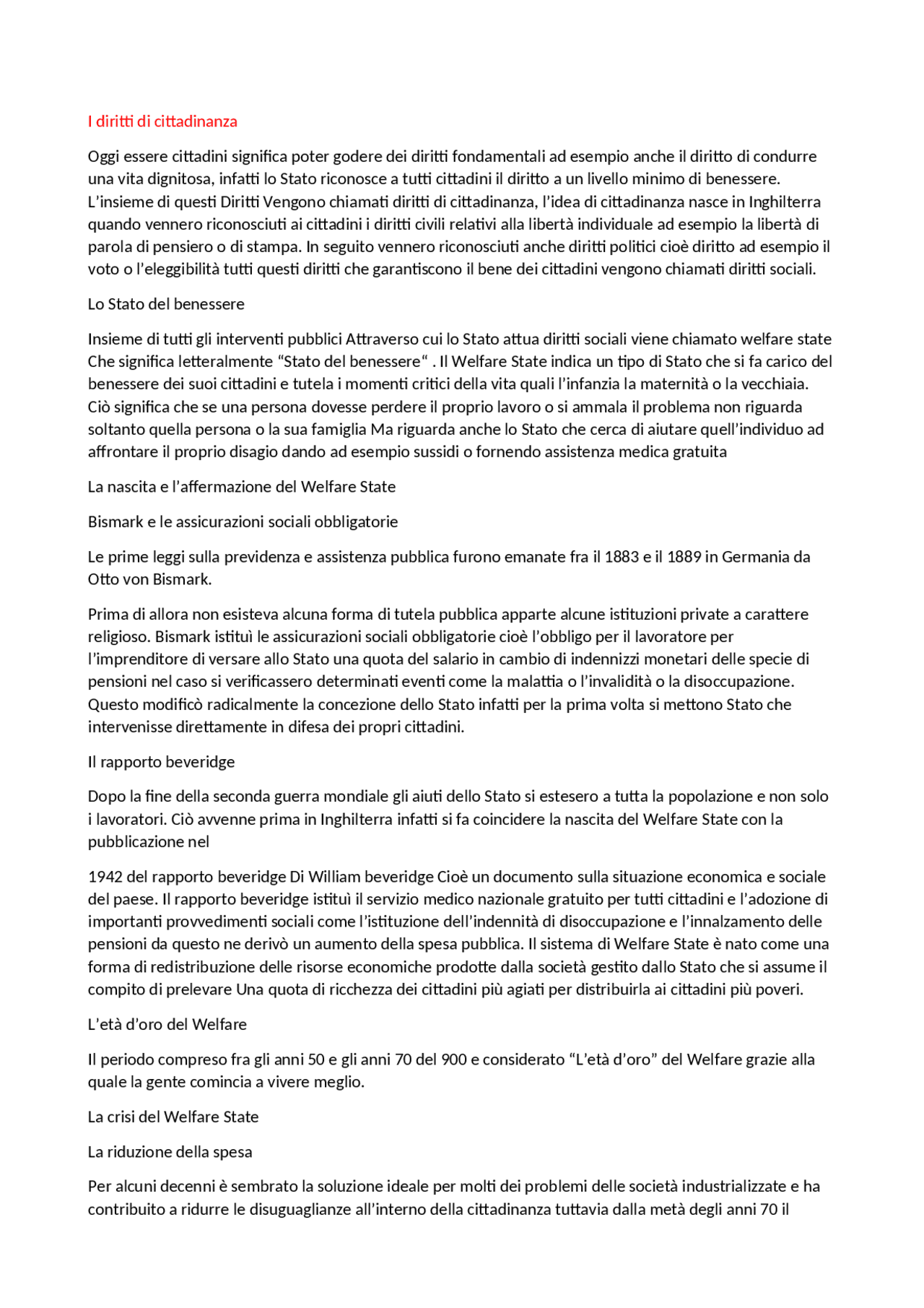 Welfare State E Lo Stato Del Benessere Dei Cittadini Docsity