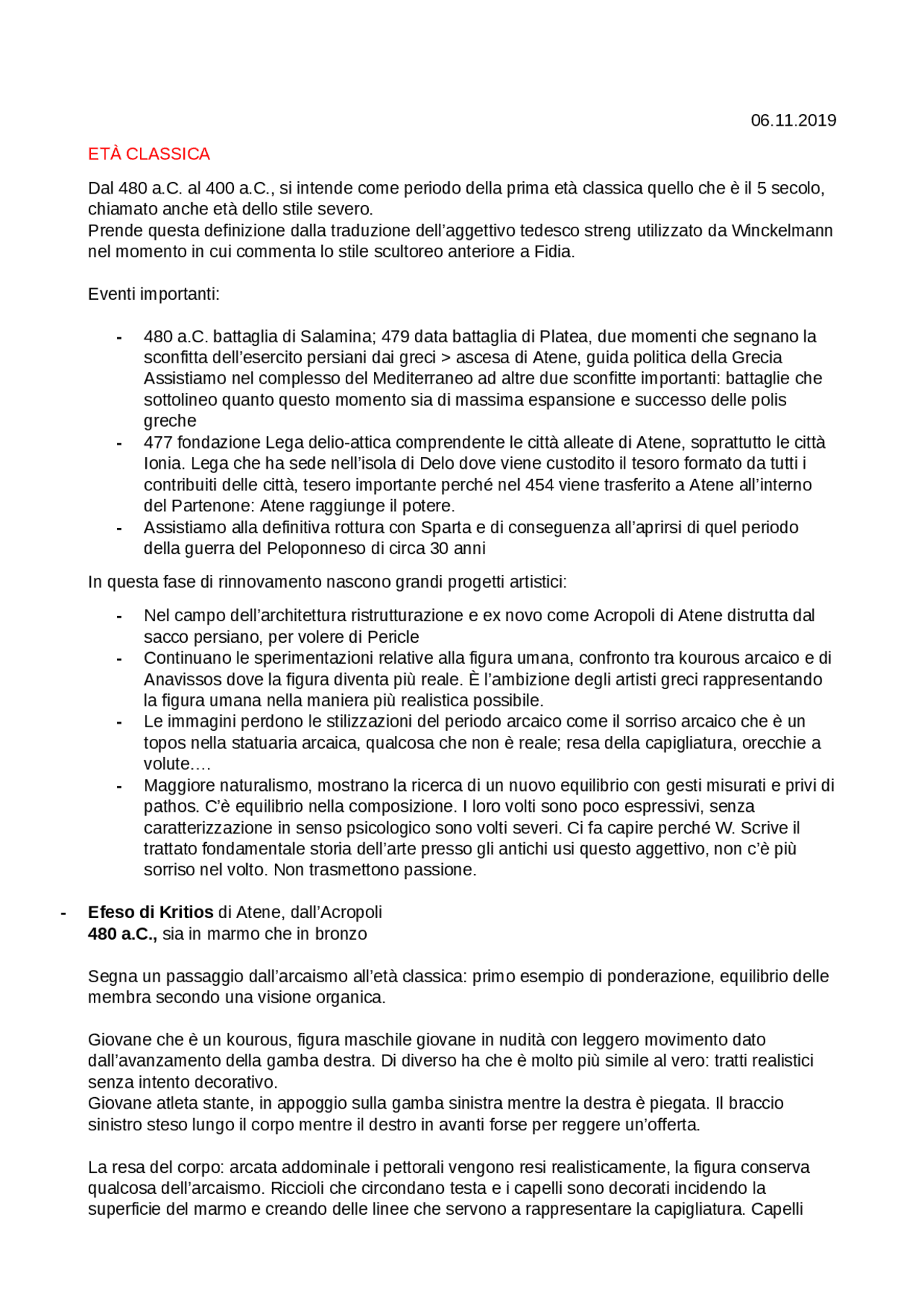 Età classica, dal 480 a.C. al 400 a.C. - Docsity