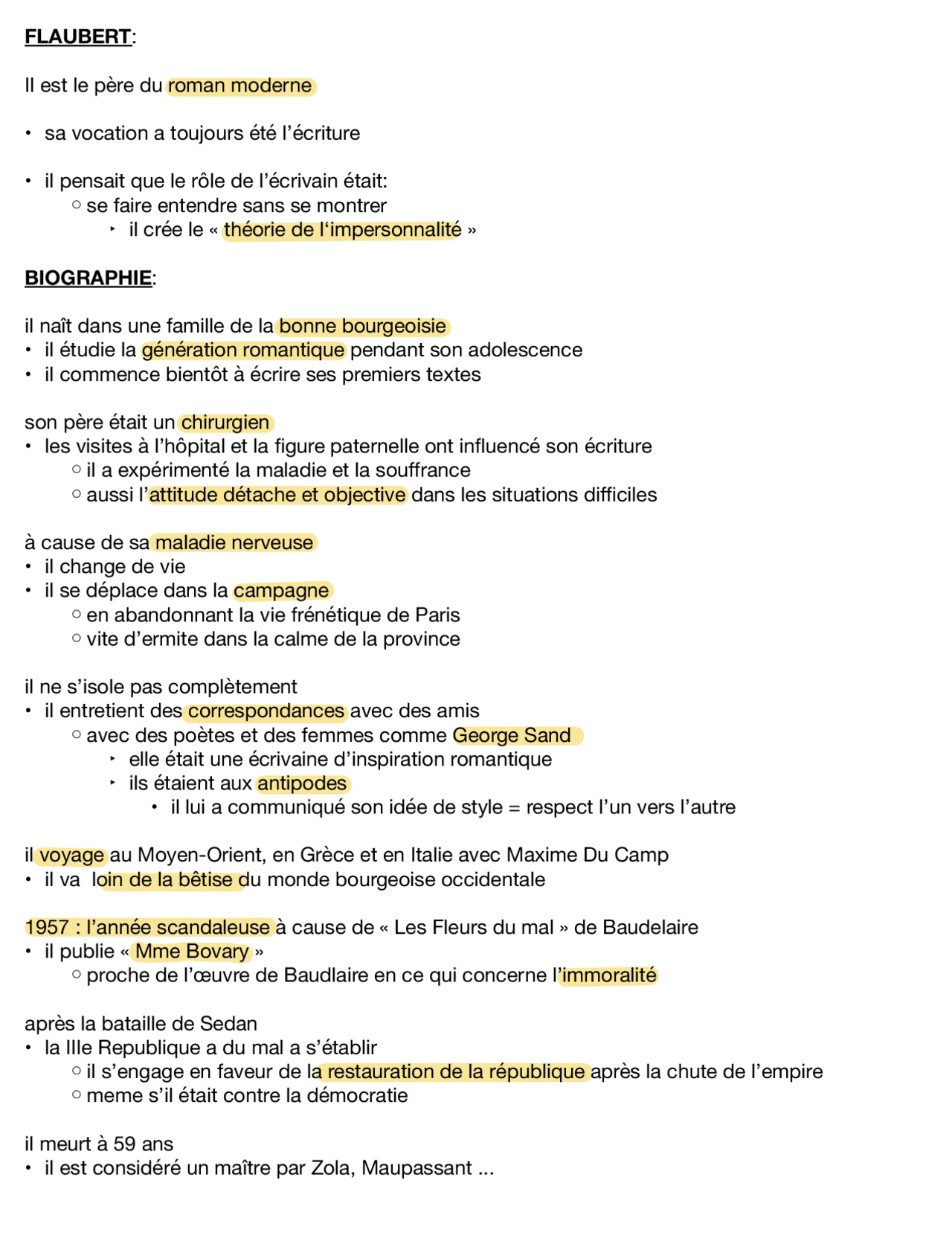 Appunti Gustave Flaubert Completi In Francese Docsity