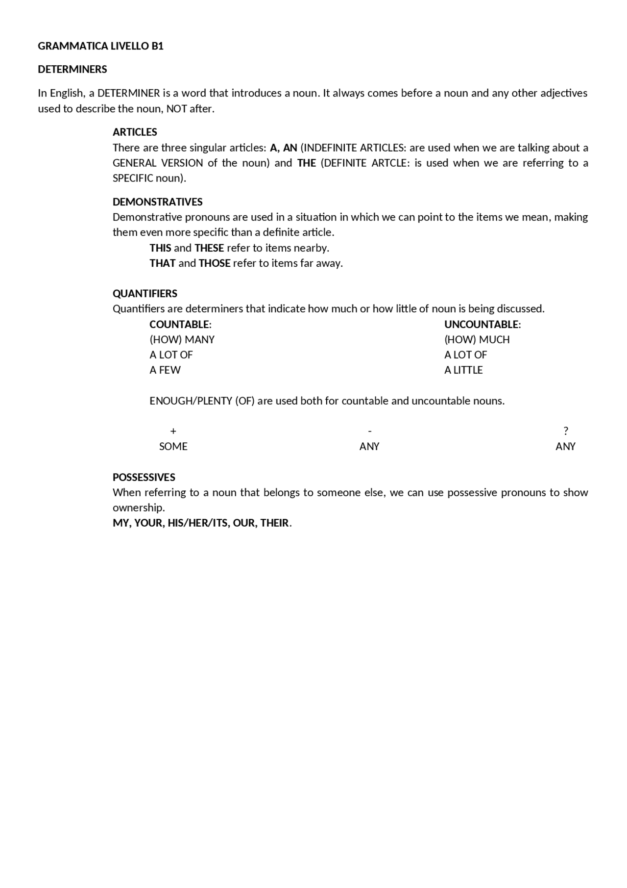 INGLESE: GRAMMATICA LIVELLO B1 - Docsity