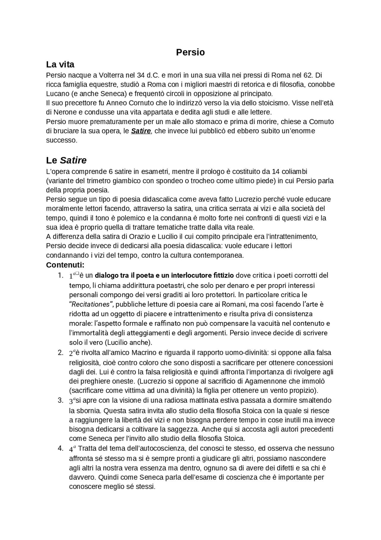 Riassunto Sulla Vita E Le Satire Di Persio Docsity