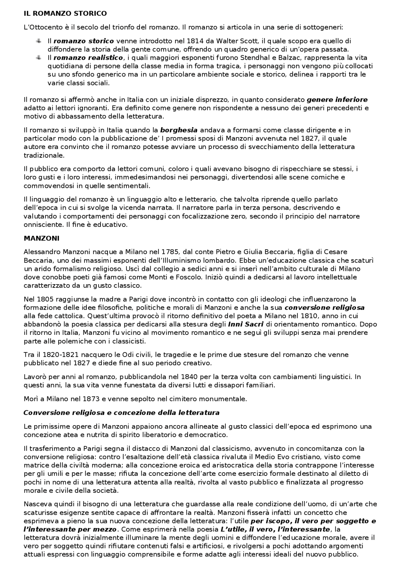 Riassunto di Alessandro Manzoni - Docsity