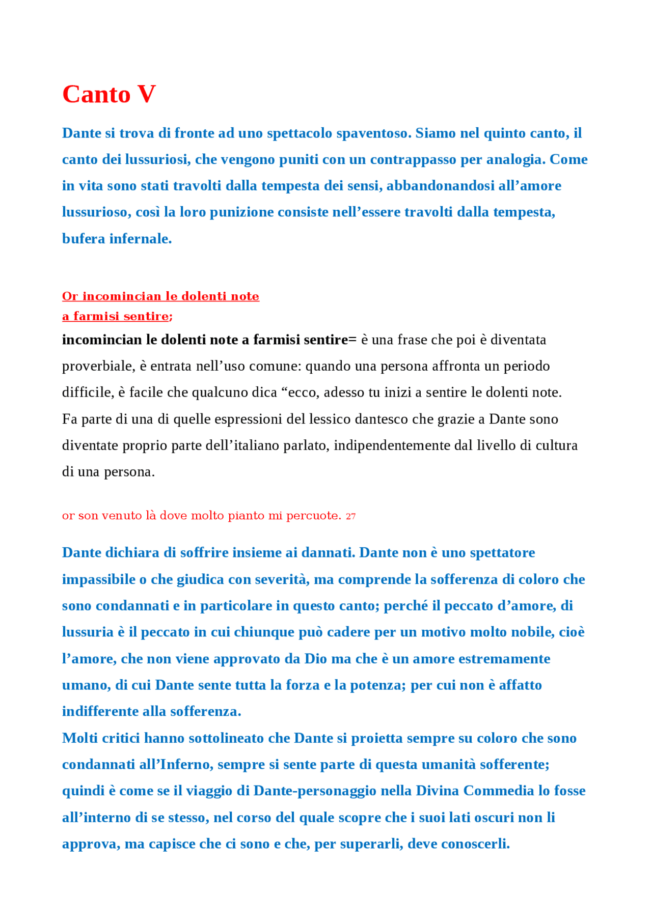 V CANTO INFERNO Analisi dettagliata - Docsity