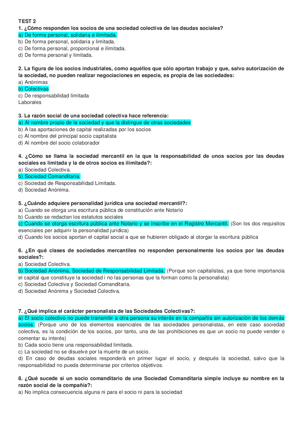 Test 2 De Dret Mercantil Docsity