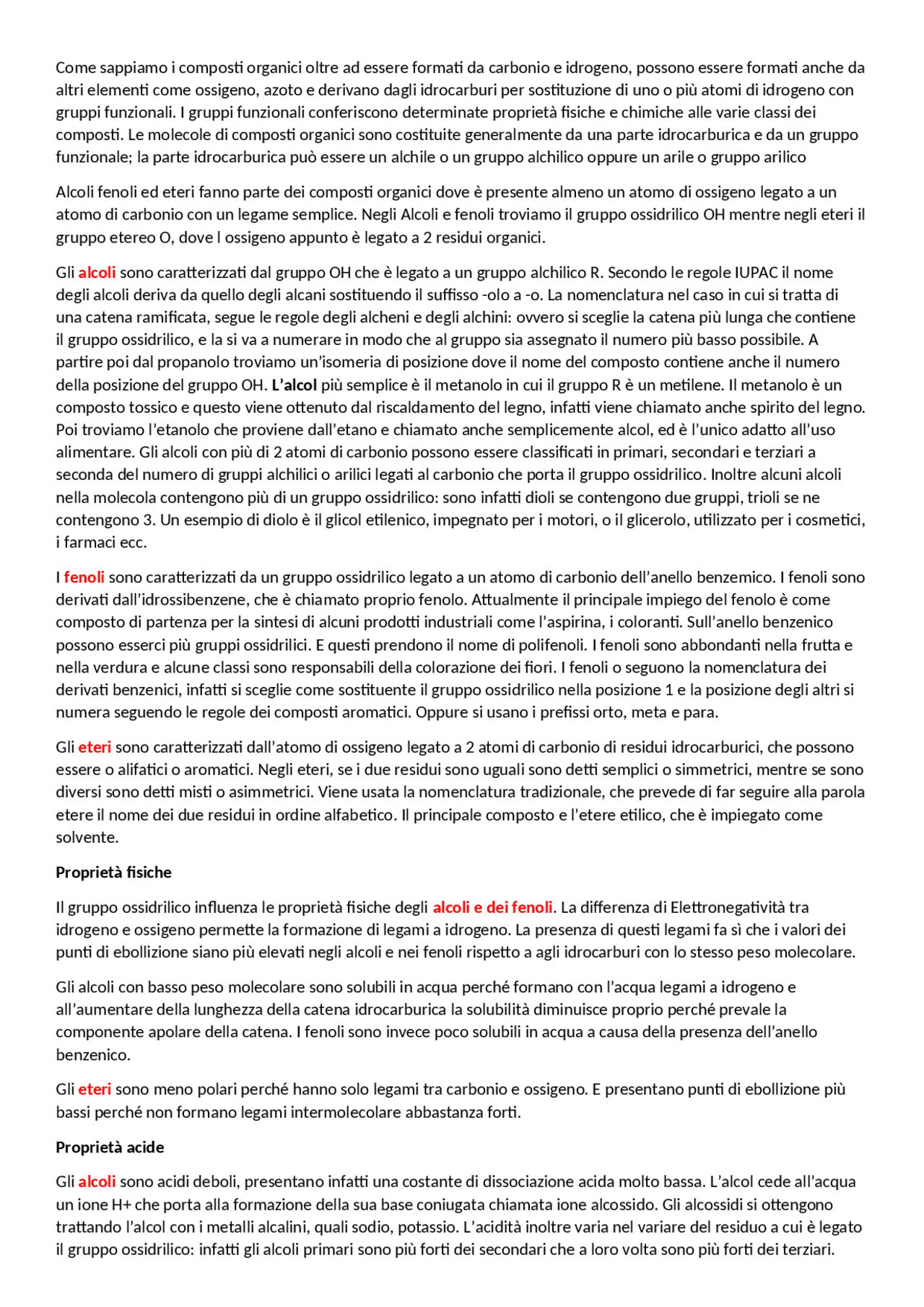 Alcoli Fenoli Ed Eteri Docsity