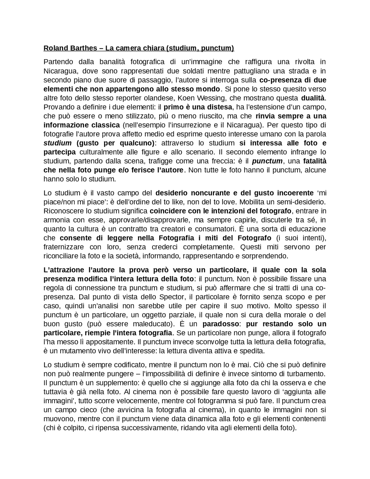 La Camera Chiara Roland Barthes Docsity