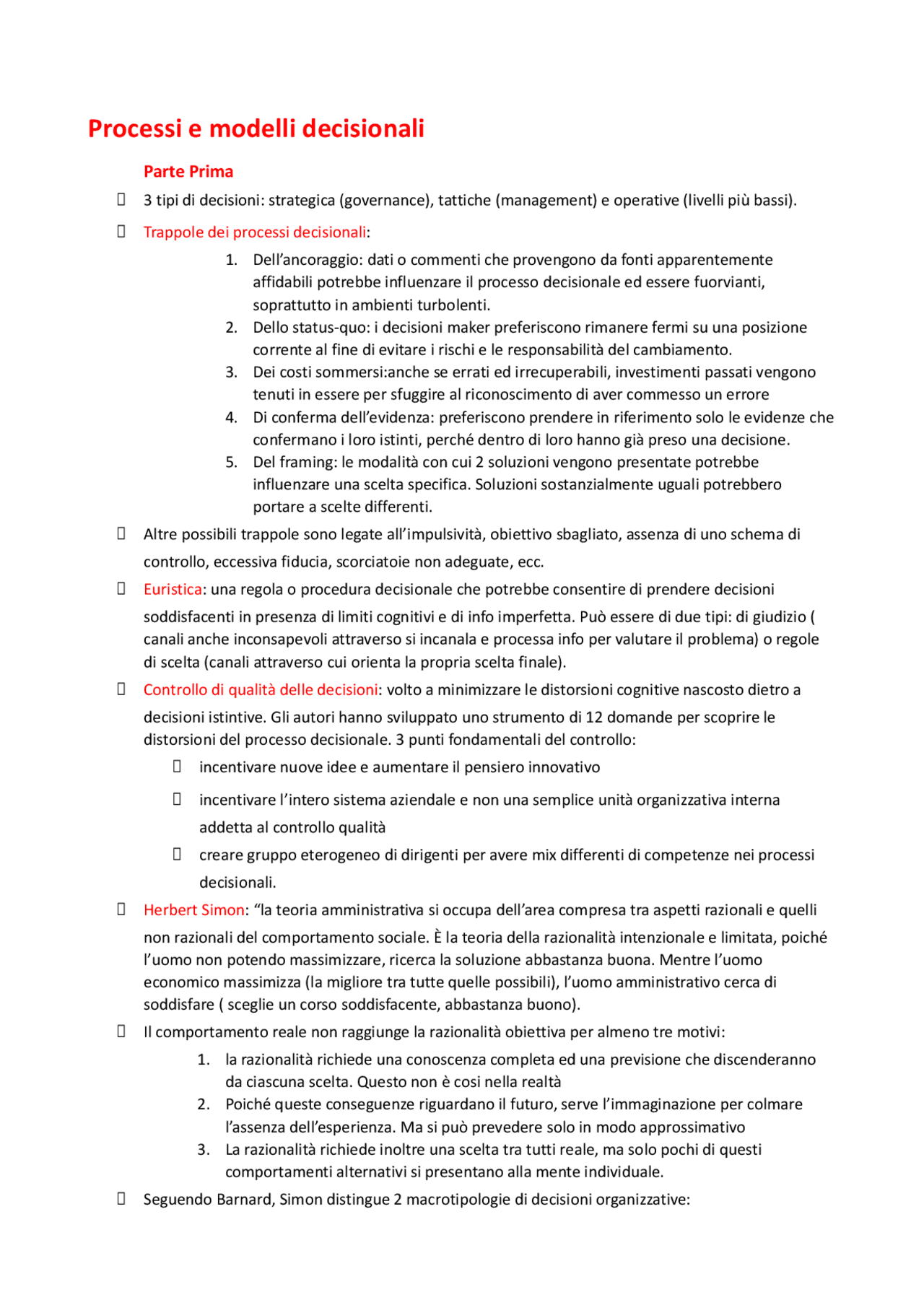 Processi e Modelli Decisionali - Docsity