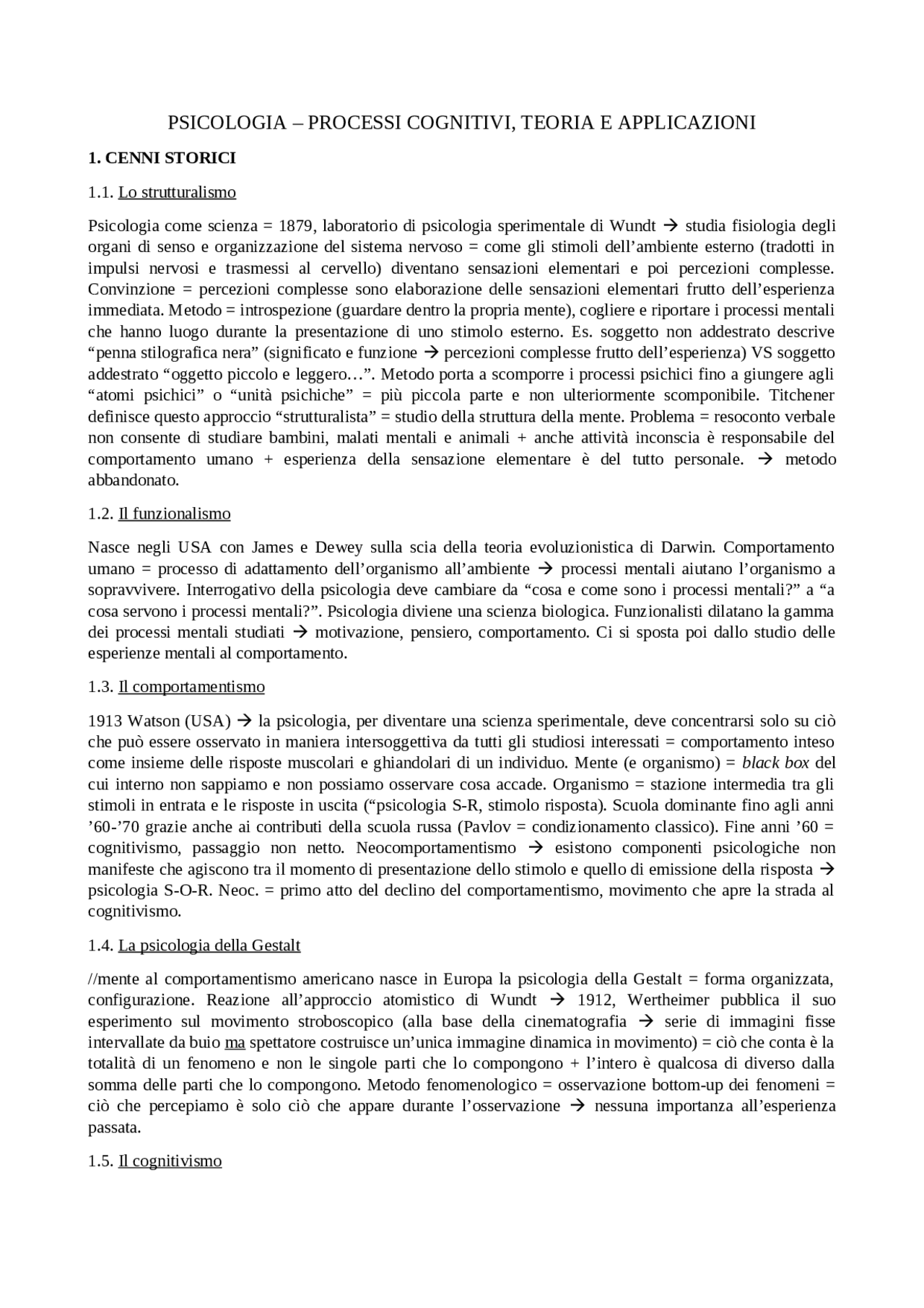 Psicologia Processi Cognitivi Teorie E Applicazioni Docsity