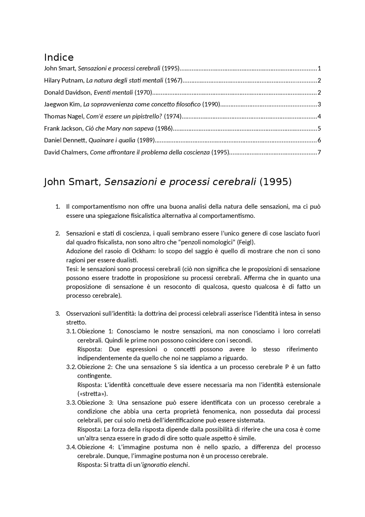 Riassunto Saggi Filosofia Della Mente Docsity