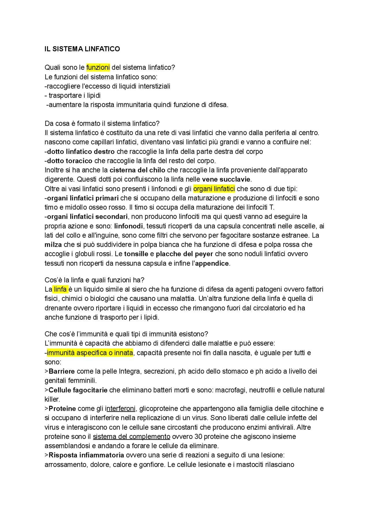 Sistema Linfatico Docsity