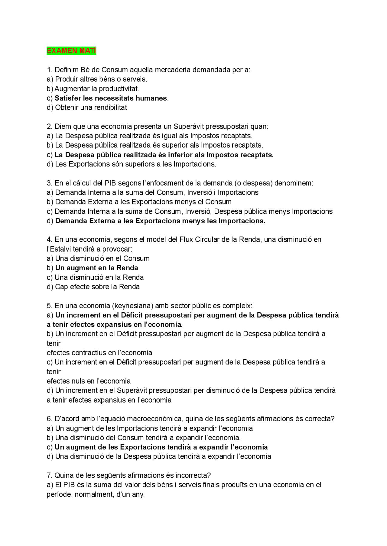 Examen Economía Macro I Micro Docsity