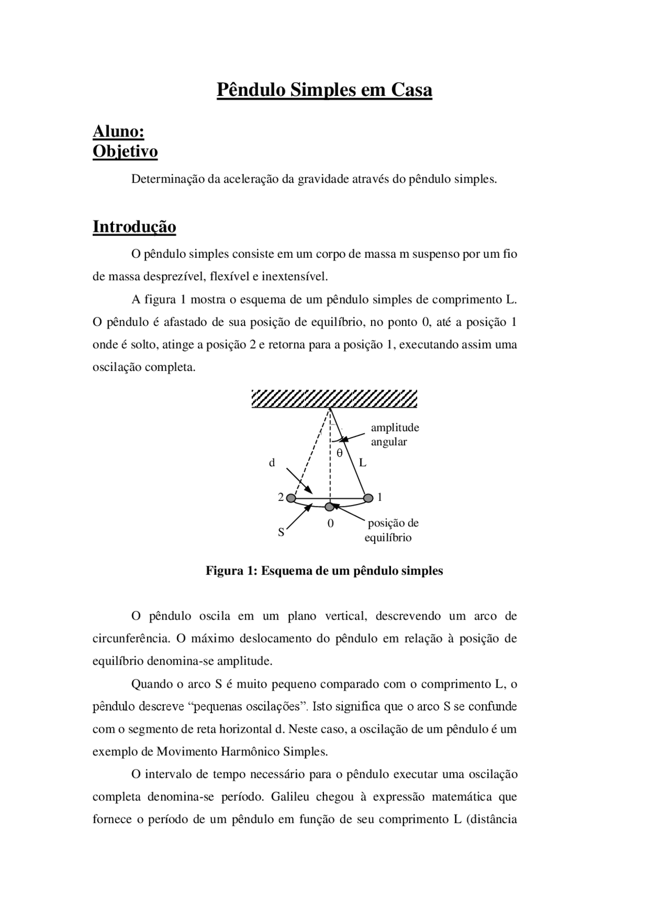 PENDULO SIMPLES- fatecsp | Trabalhos Física | Docsity