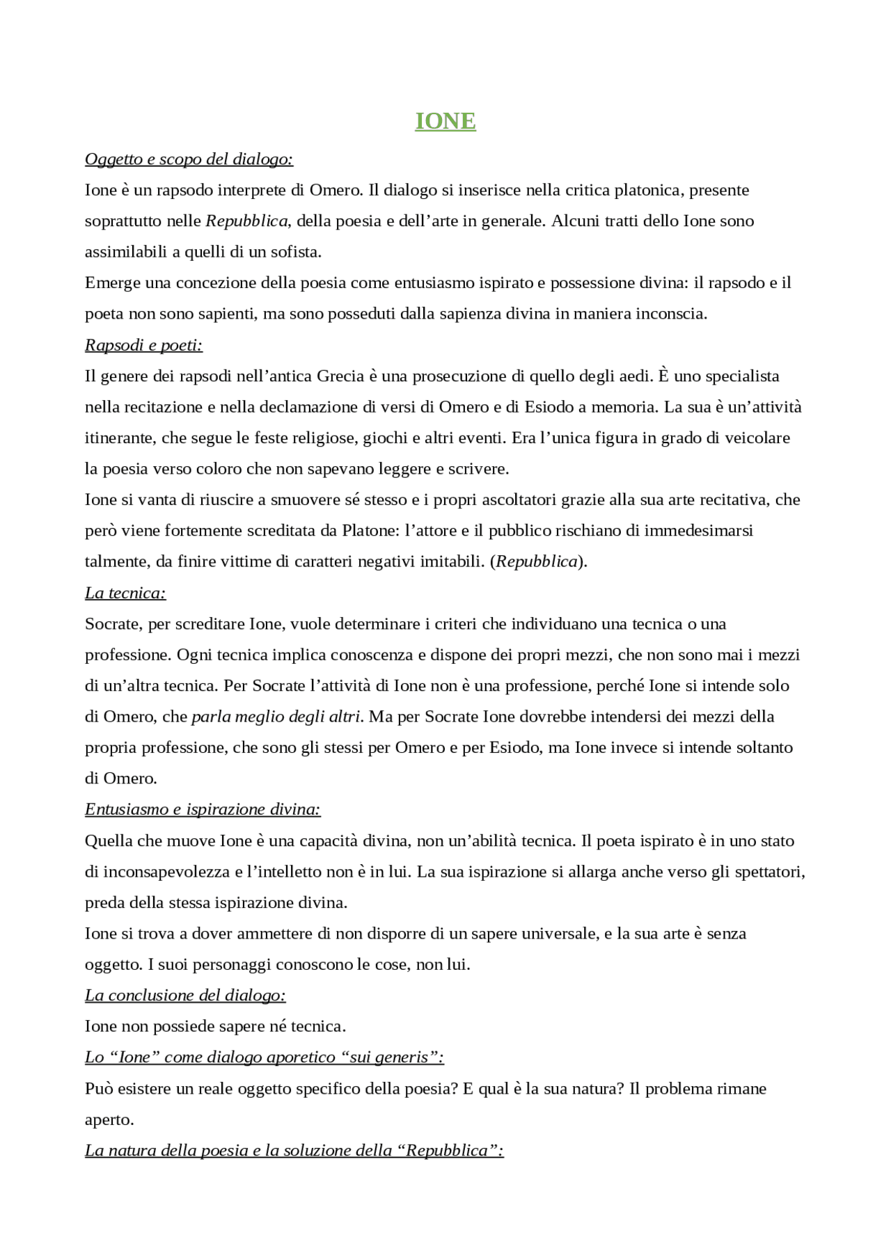 Sintesi Dialoghi Di Platone Ione Ippia Minore Eutifrone Docsity