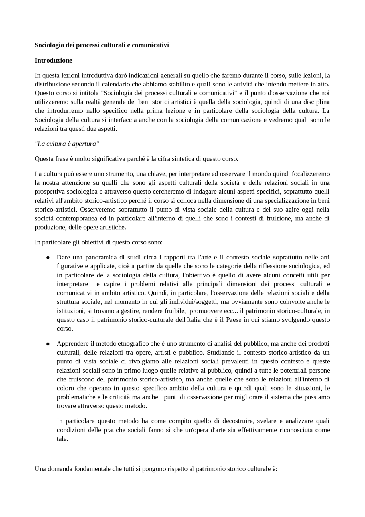 Sociologia Dei Processi Culturali Docsity