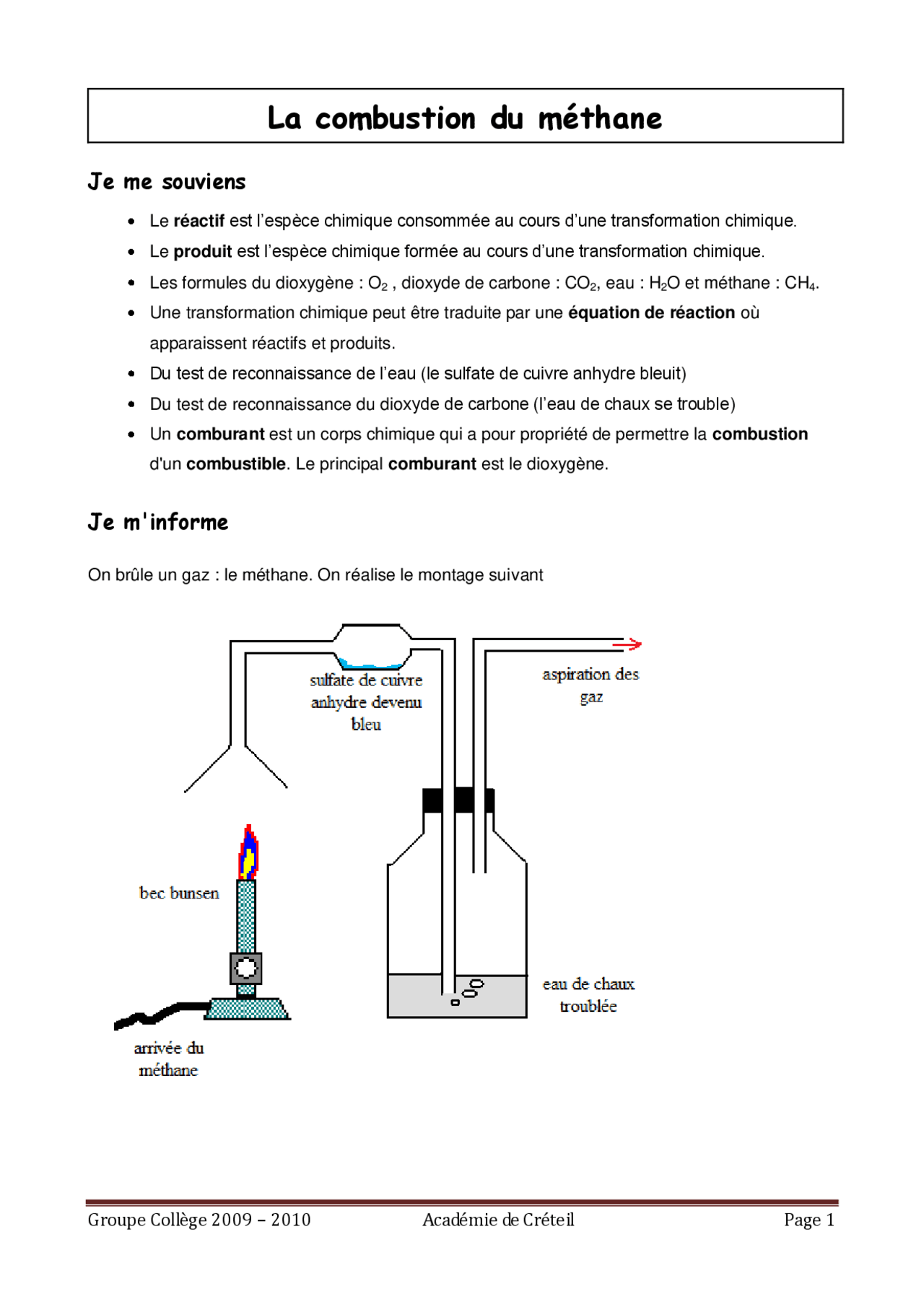 Combustion du méthane - Docsity