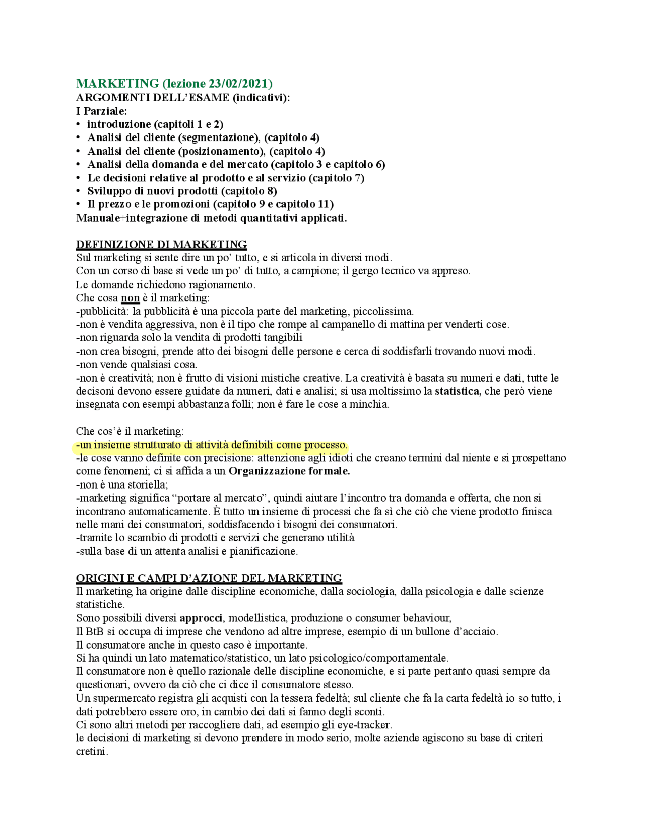 Marketing Primo Parziale Lezioni Prof Scarpi Docsity