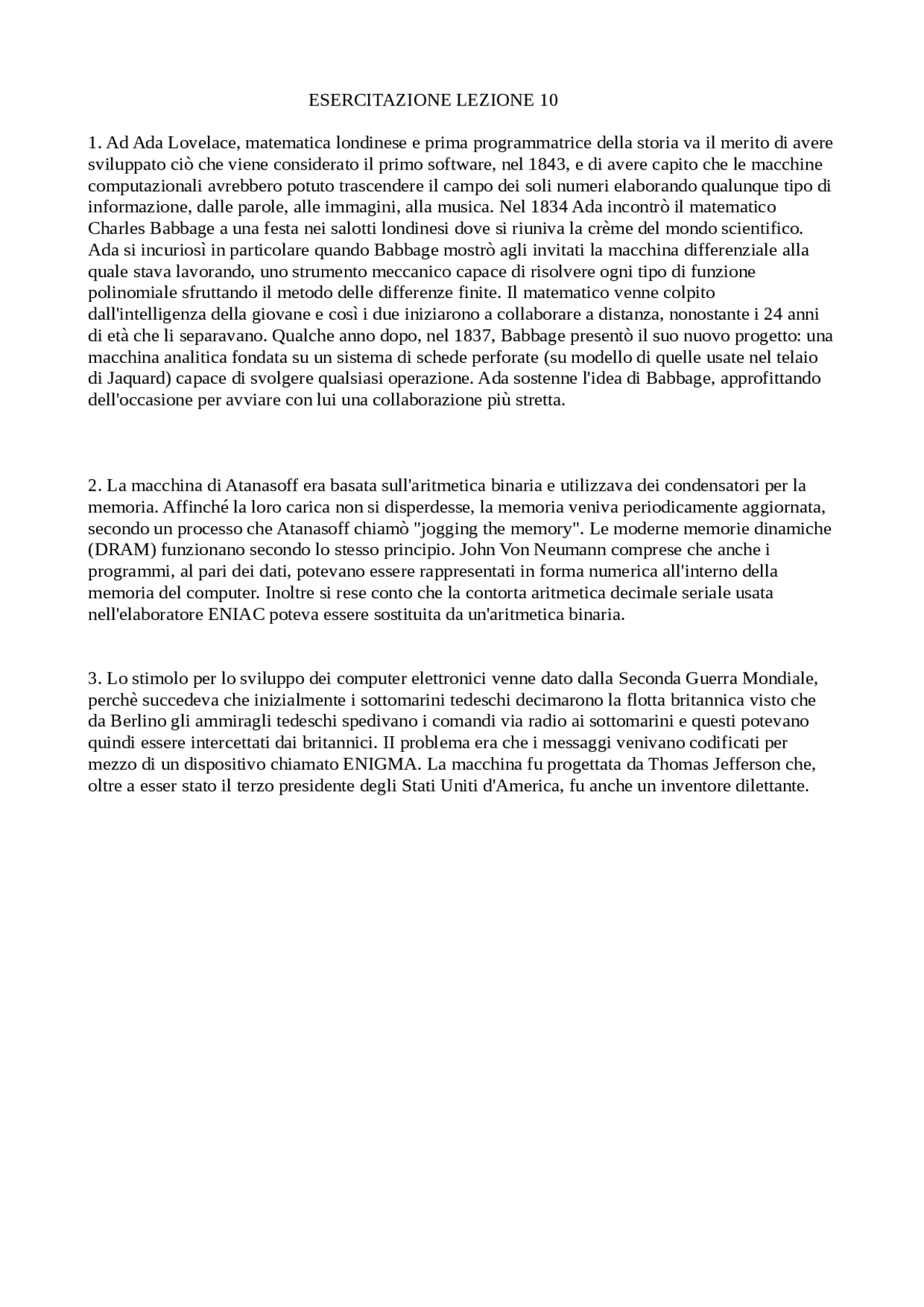Esercitazione Informatica Esercizi Di Fondamenti Di Informatica Docsity
