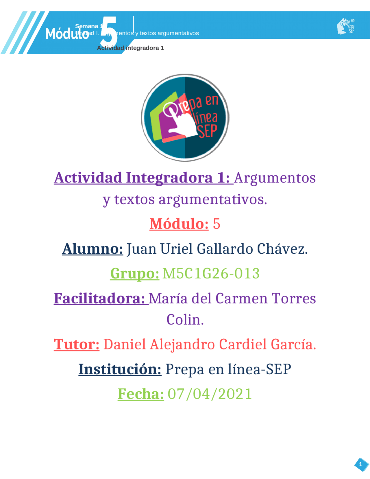 Actividad Integradora 1 módulo 5 - Docsity