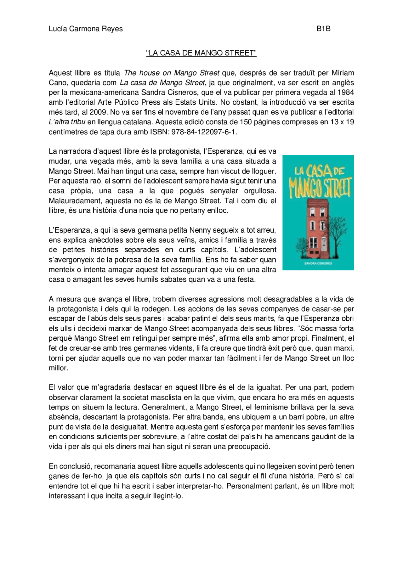 Ressenya del llibre "La Casa de Mango Street" - Docsity