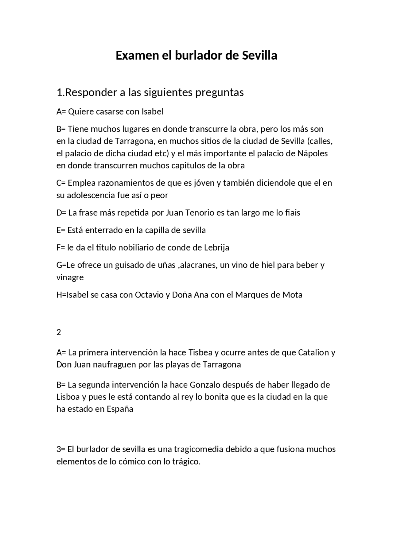 Actividades libro Burlador de Sevilla - Docsity
