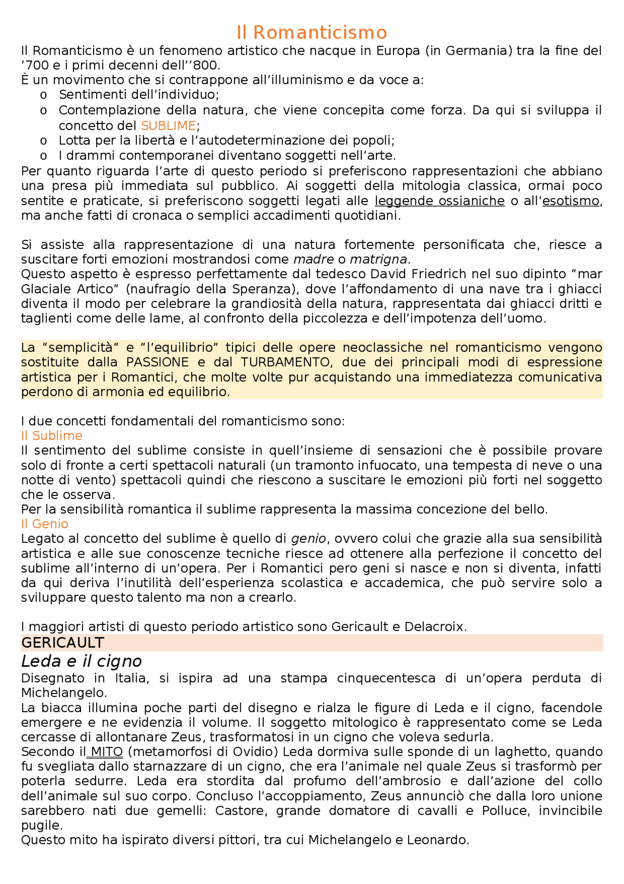 Arte il Romanticismo - Docsity