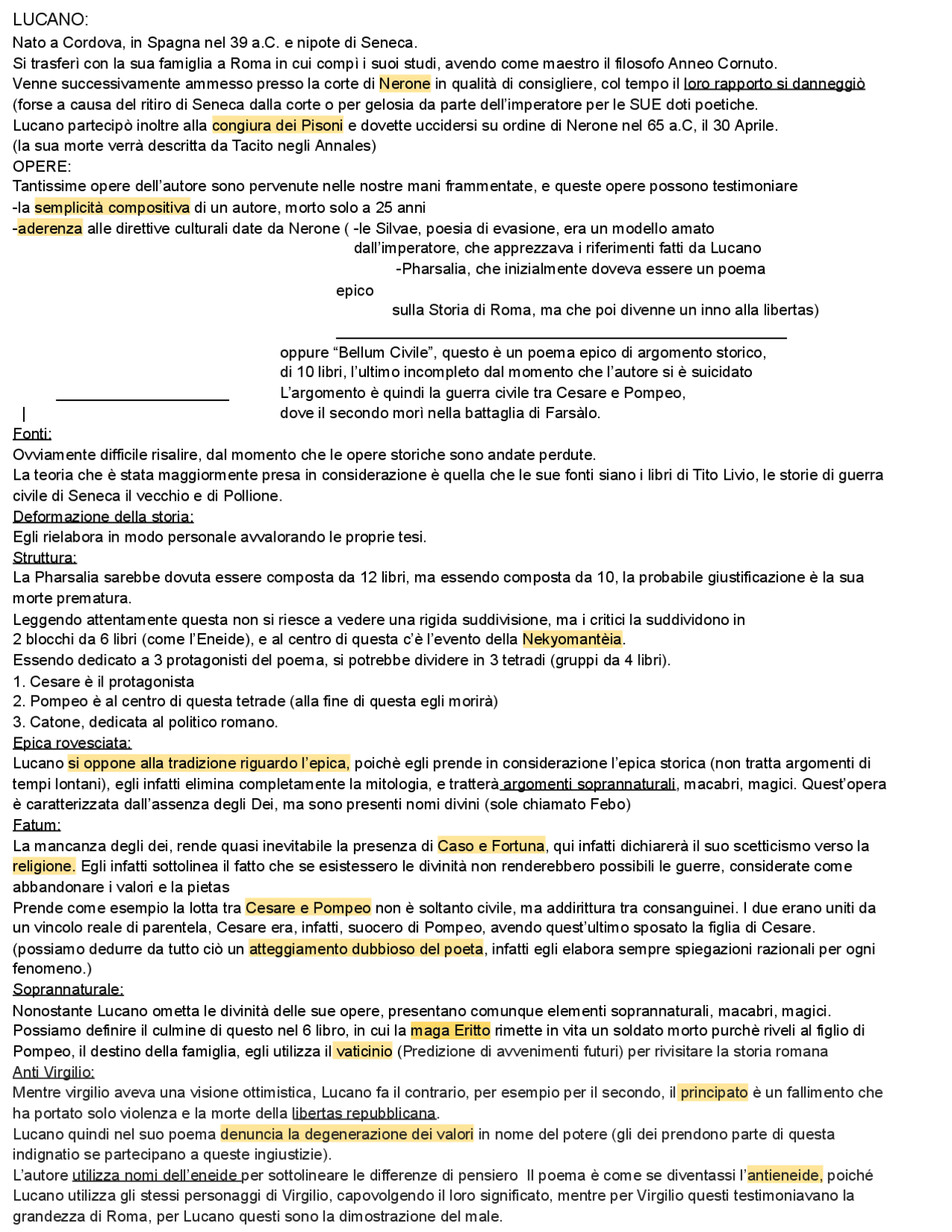 Appunti Perfetti Su Lucano Vita Ed Opere Docsity