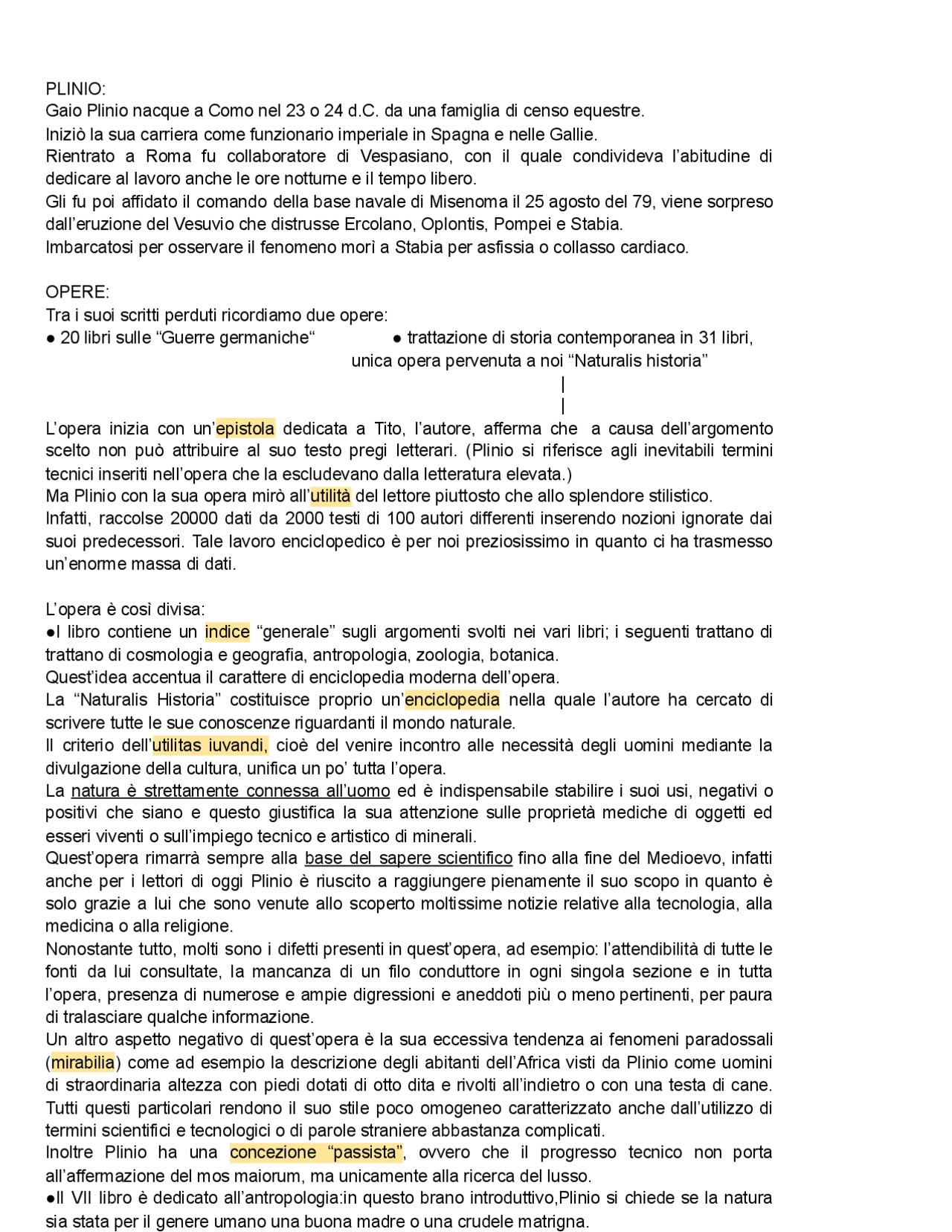 Appunti Di Plinio Vita Ed Opere Docsity