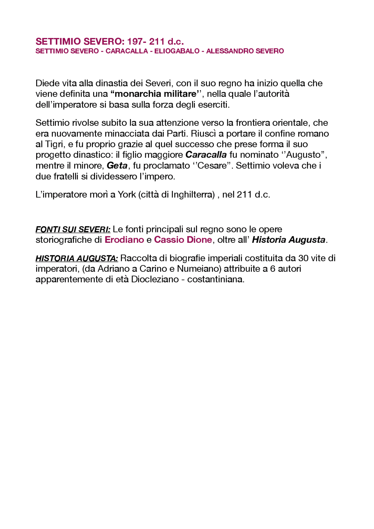 Limperatore Settimio Severo Docsity