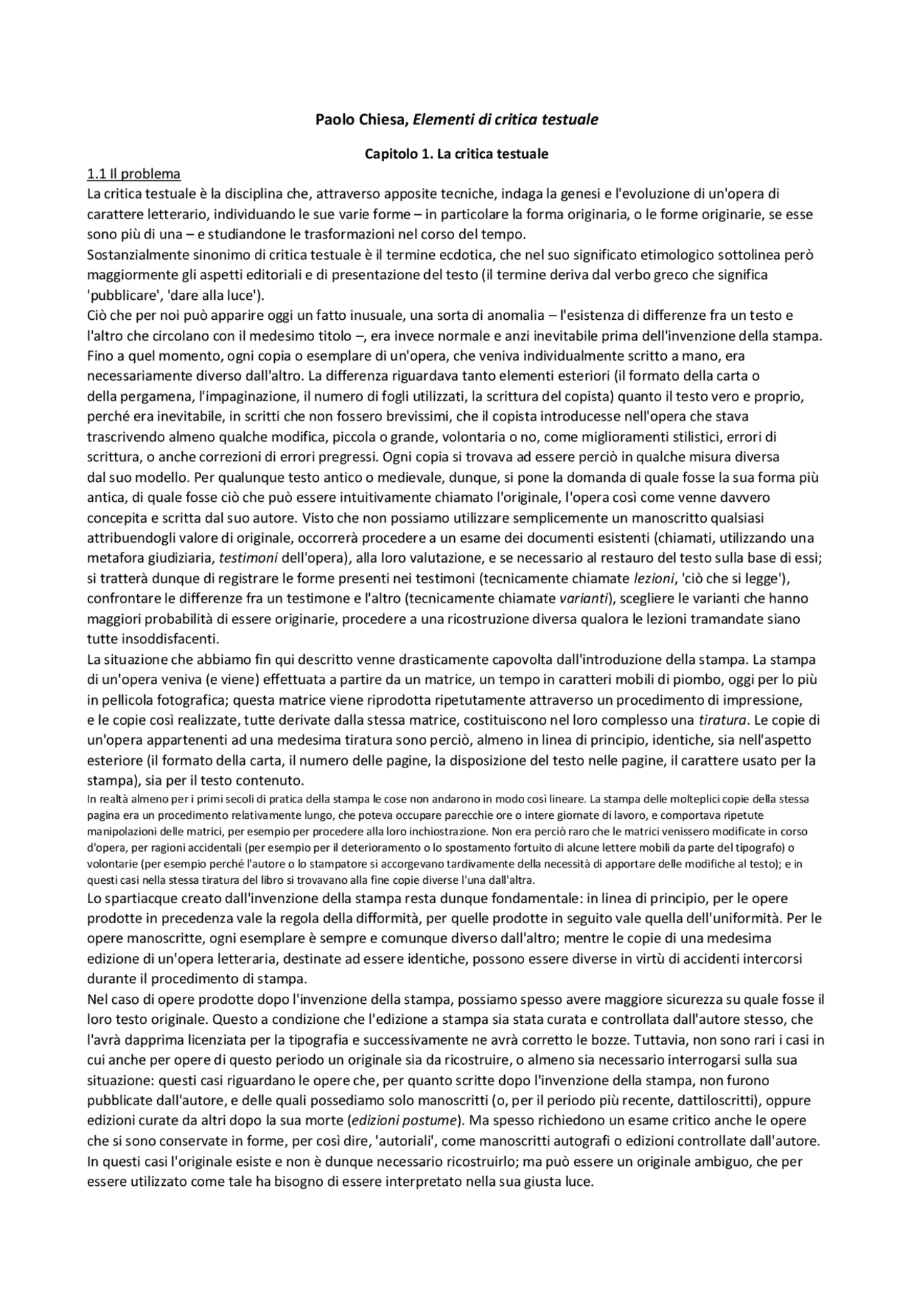 Riassunto Del Manuale Elementi Di Critica Testuale Docsity