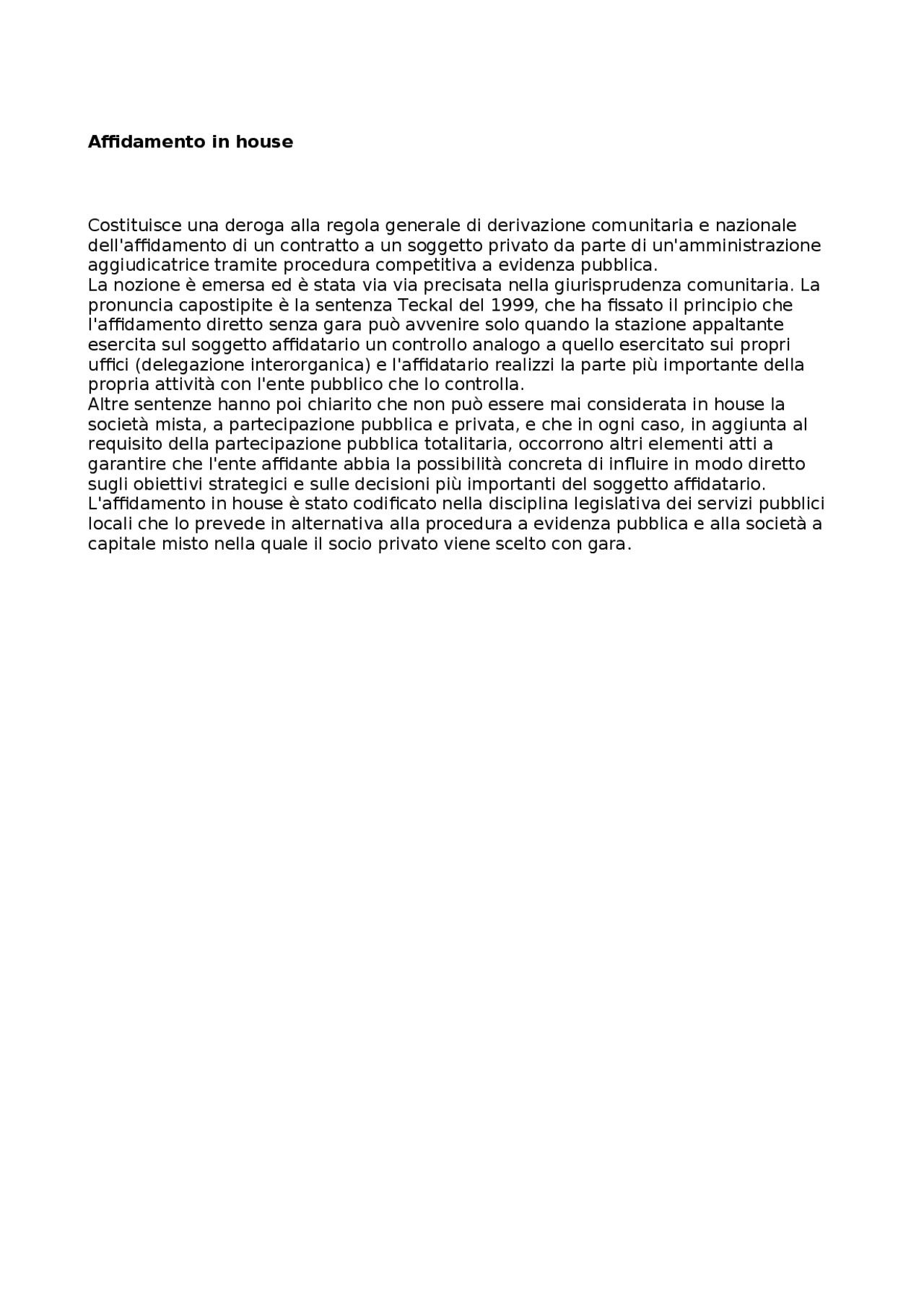 Affidamento In House Docsity