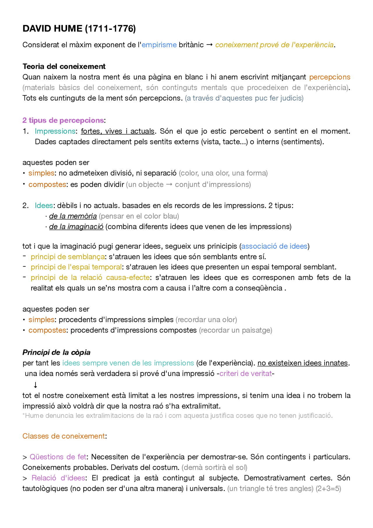 Apunts Selectivitat I Batxillerat Hume Apuntes De Filosofía Docsity