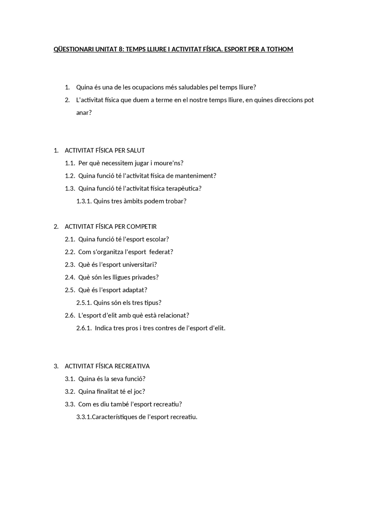 Qüestionari Unitat 8 Docsity