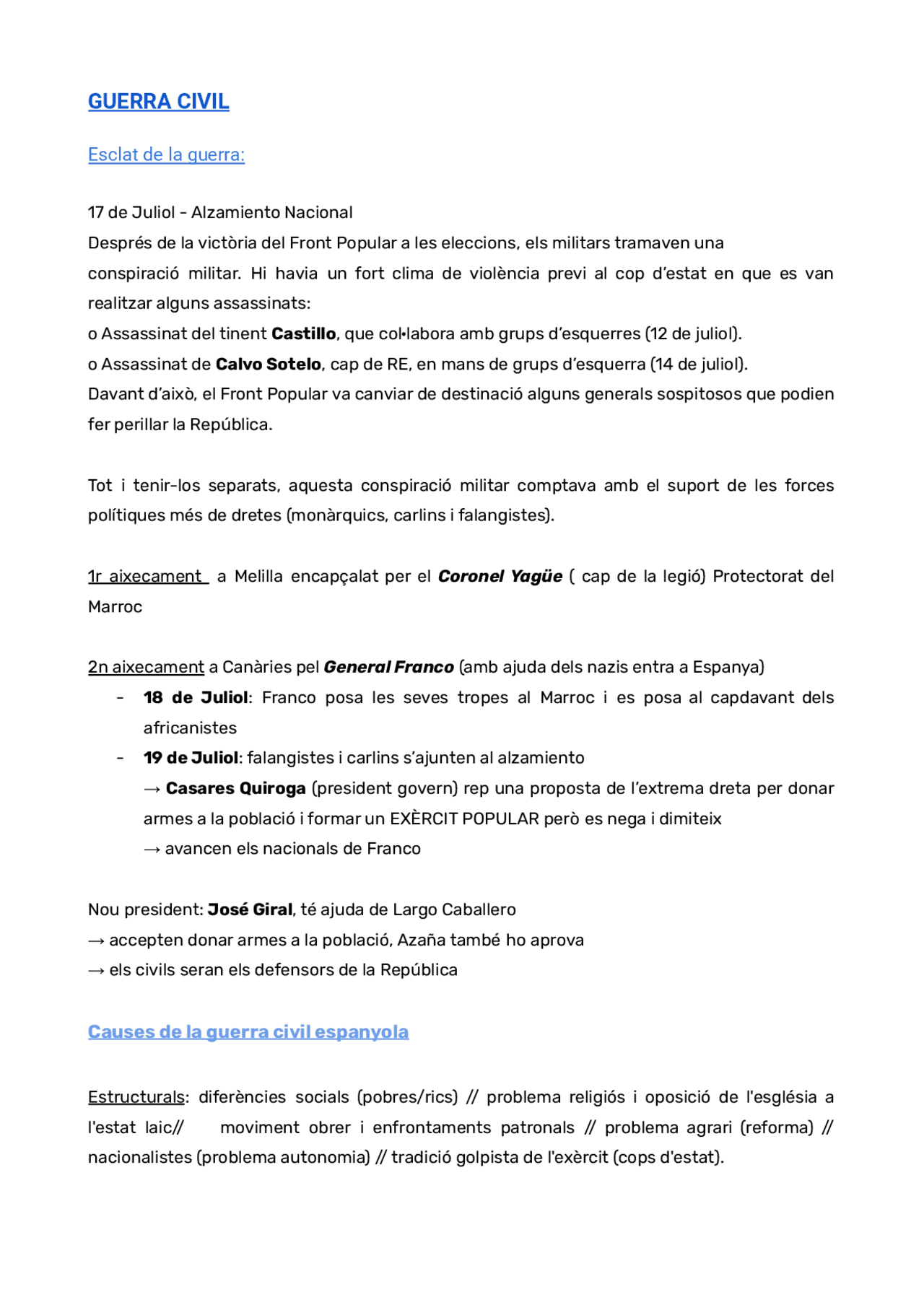 Apunts Guerra Civil 2n Batxillerat Docsity