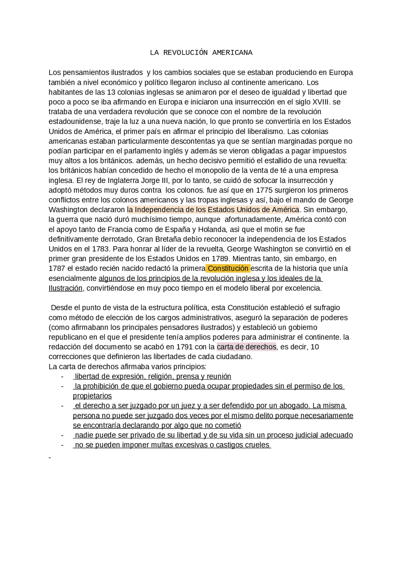Revoluciòn americana - Docsity