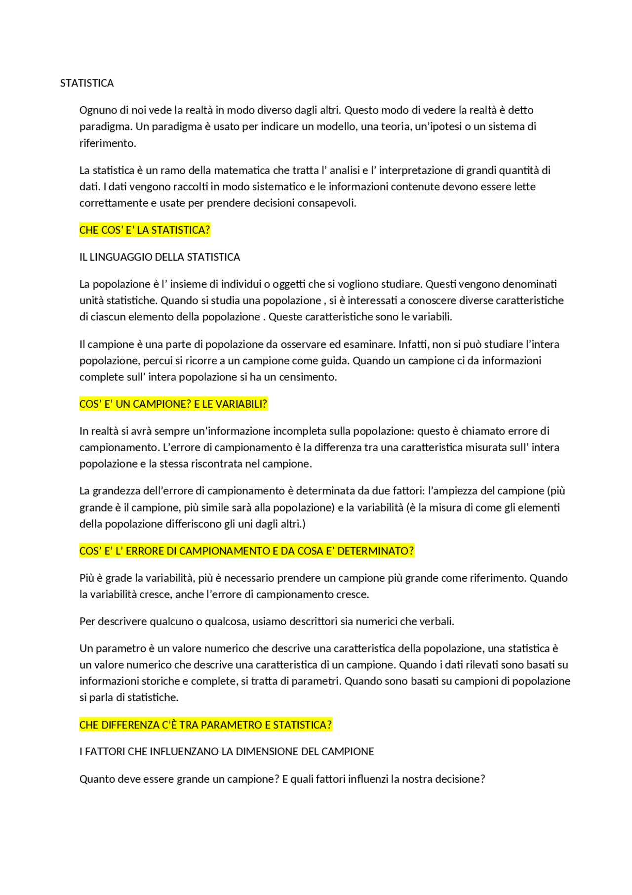 Riassunto statistica - Docsity