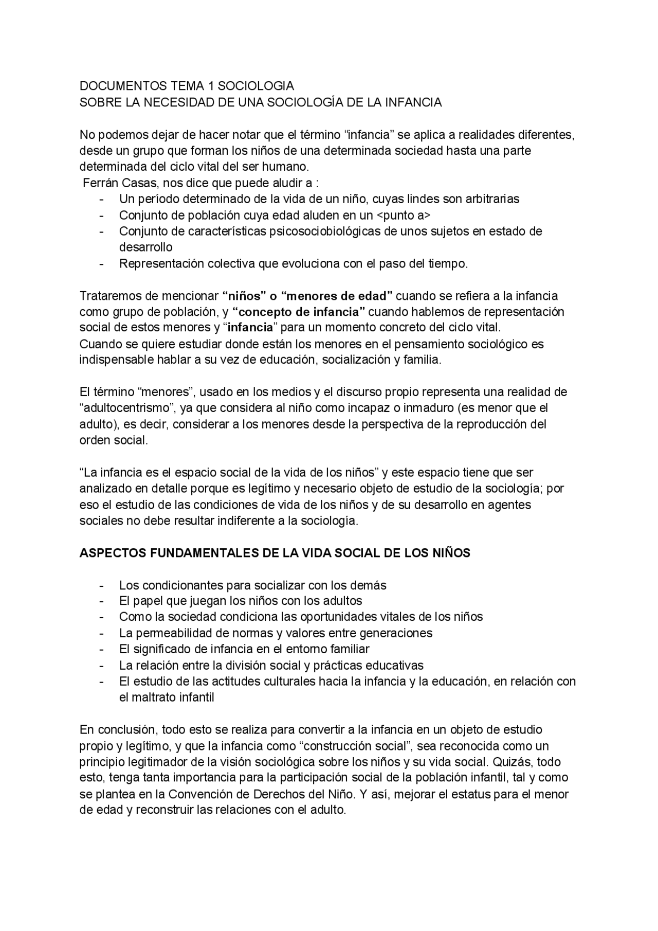 Sociología De La Infancia Tema 1 Docsity