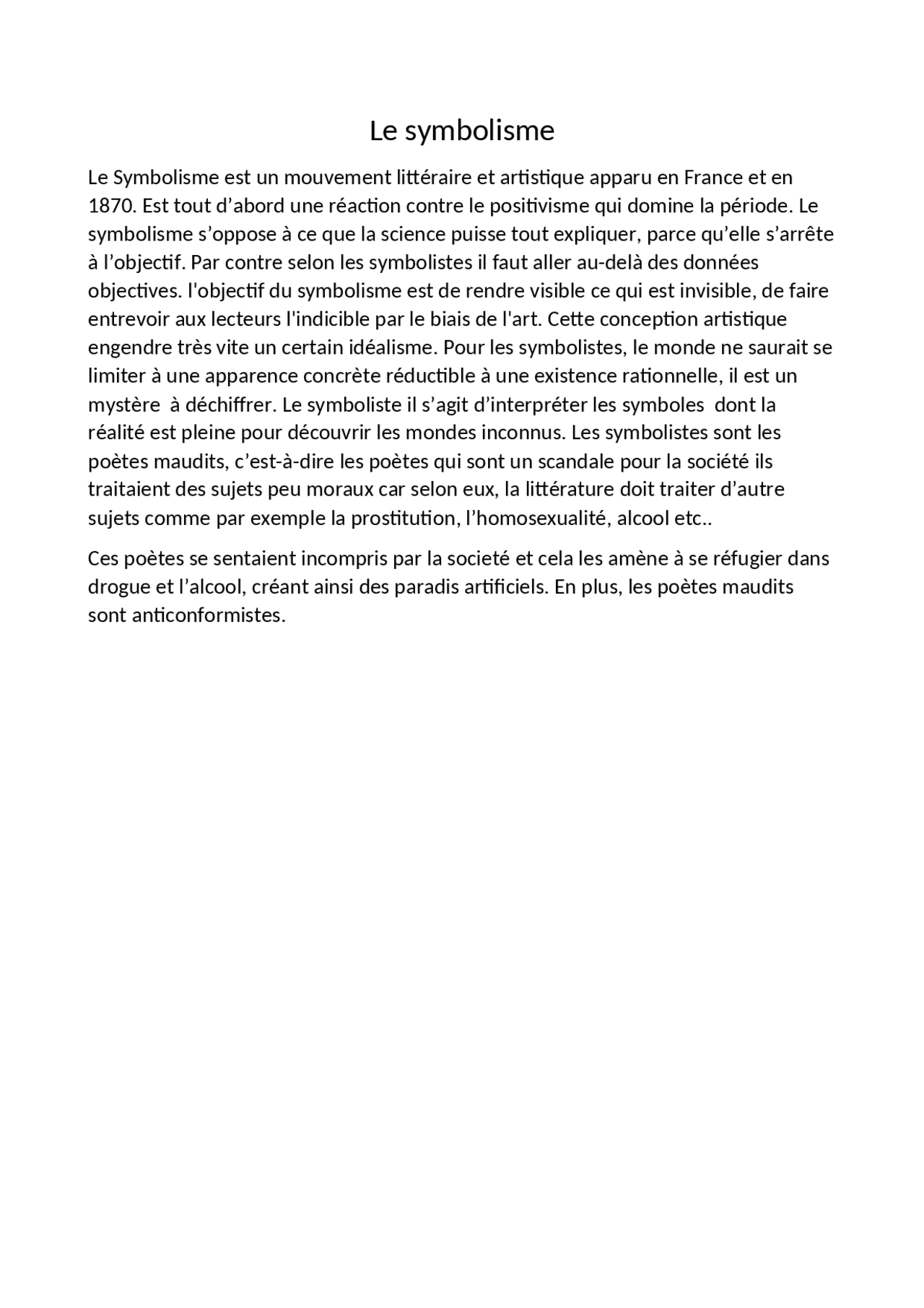 Le symbolisme français - Docsity