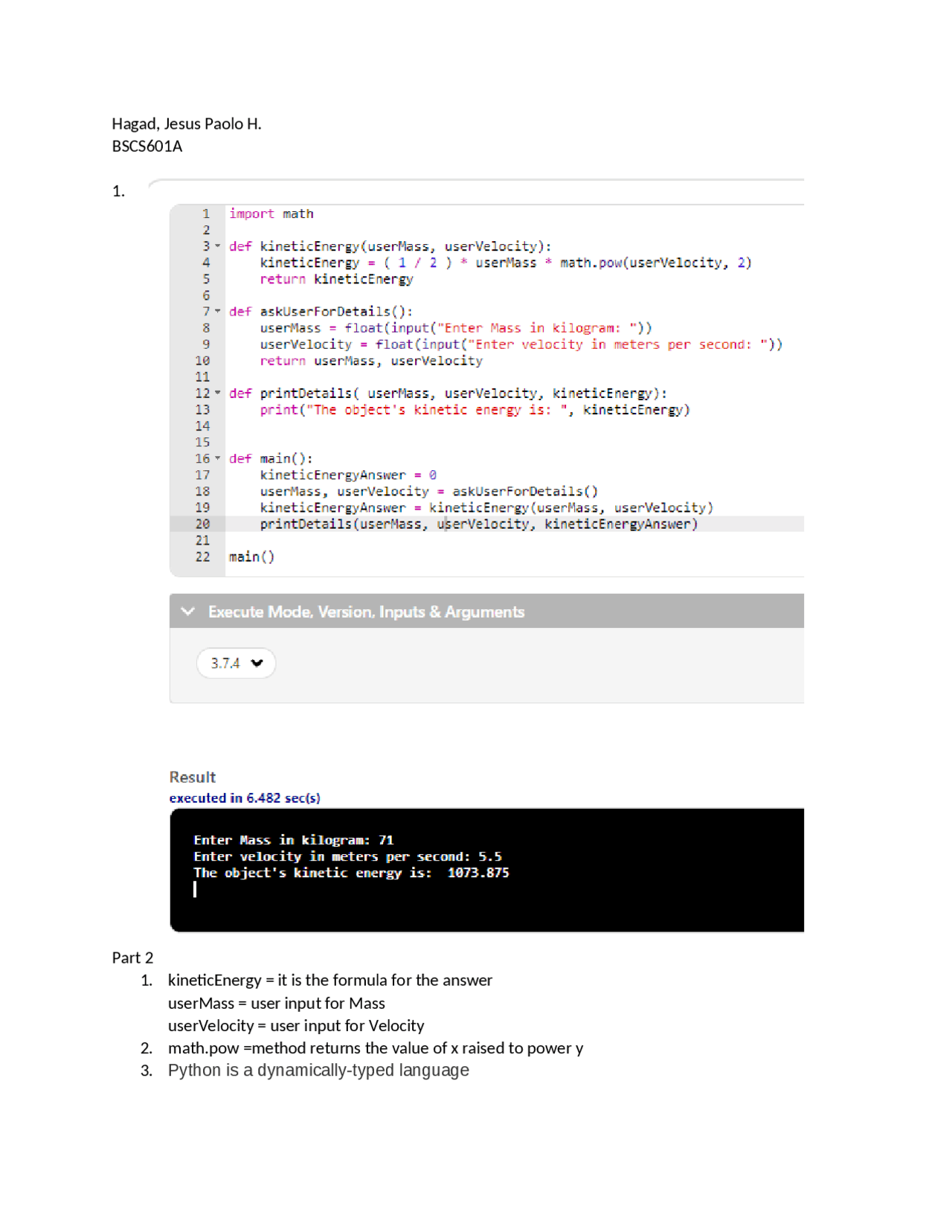 Programming Language Kinetic energy - Docsity