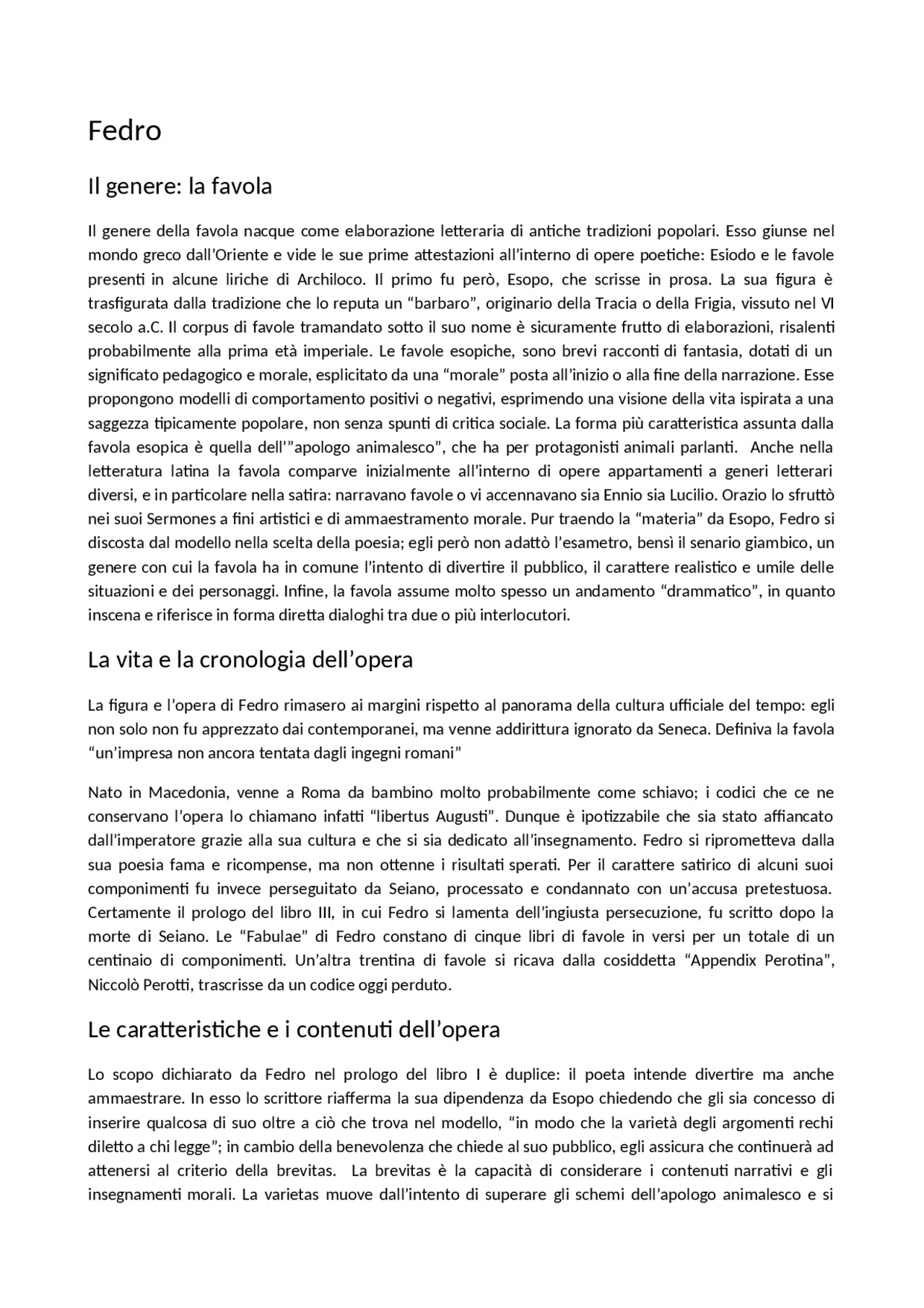 Fedro Riassunto di letteratura latina - Docsity