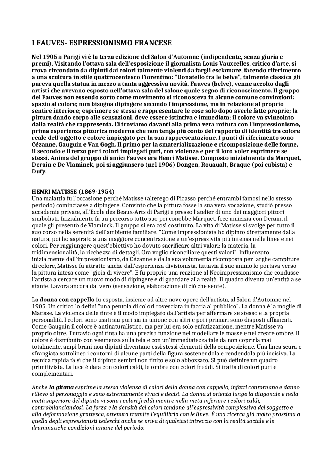 Riassunto su espressionismo francese e tedesco - Docsity