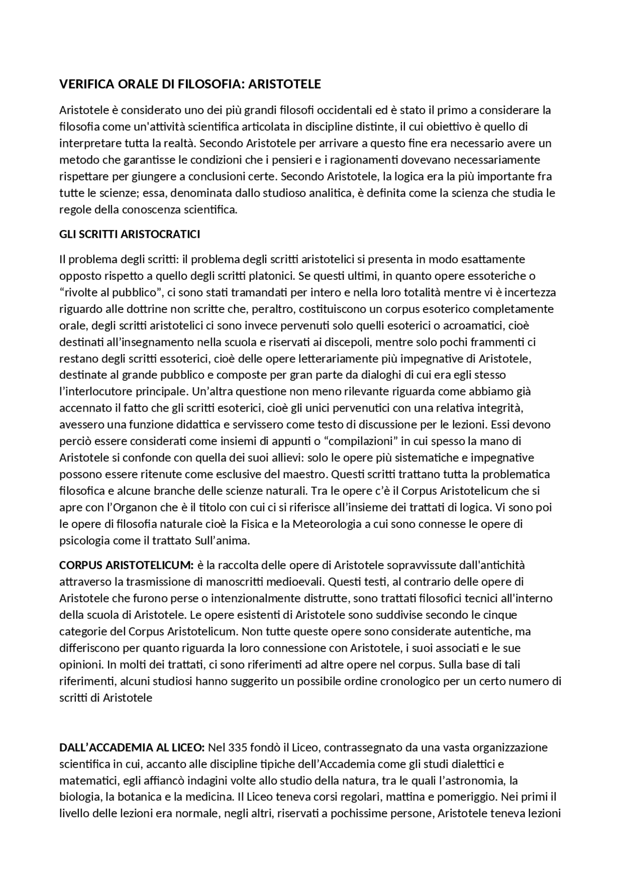 Aristotele E La Metafisica Docsity