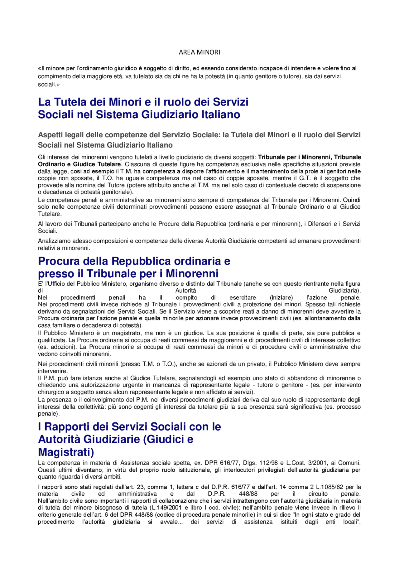 Area Minori Ruolo Assistente Sociale Appunti Di Metodi E Tecniche Del