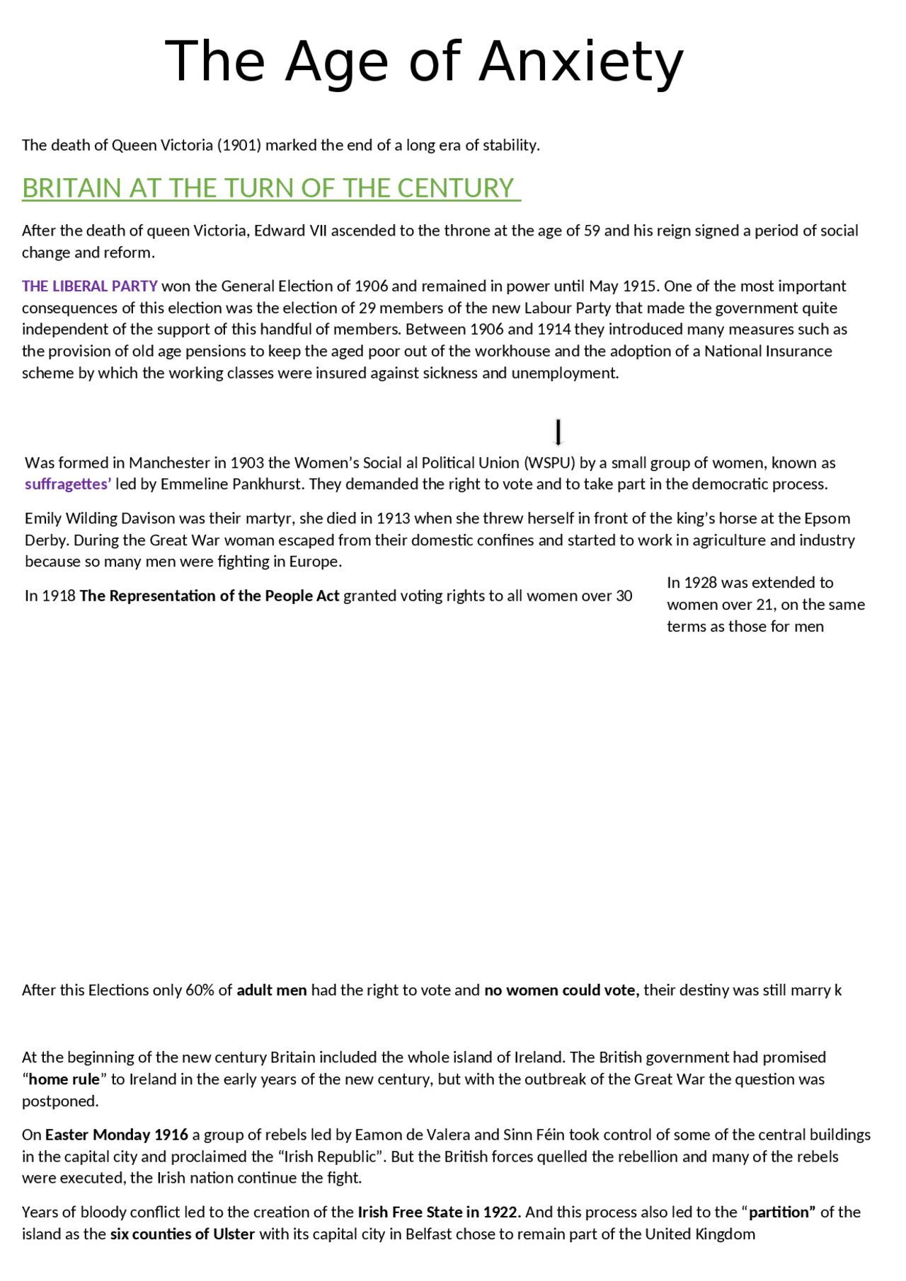 Storia: The Age of Anxiety | Appunti di Inglese - Docsity