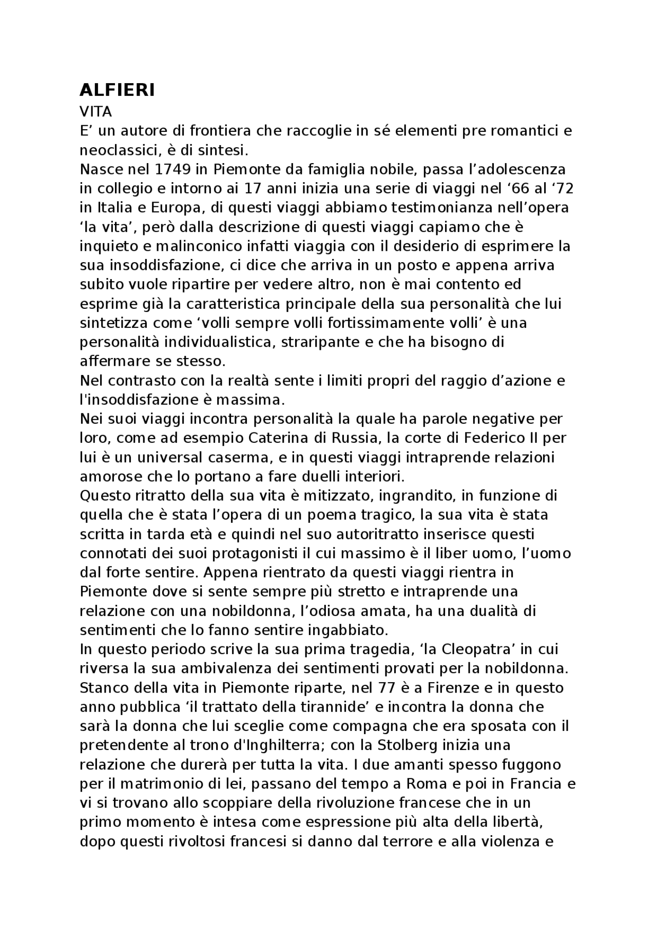 Alfieri La Vita E Ldeologia Docsity