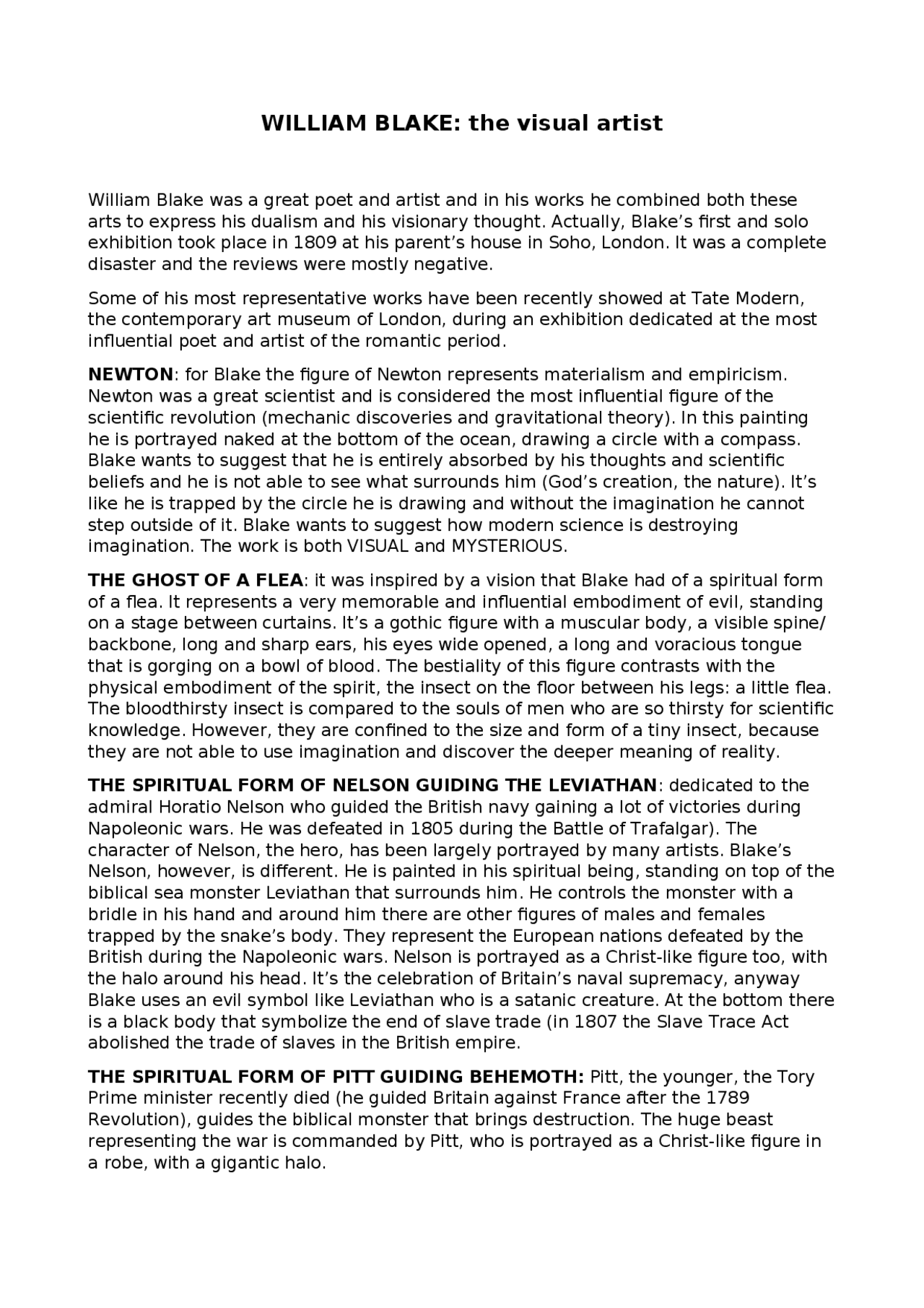 William Blake - The artist - Docsity