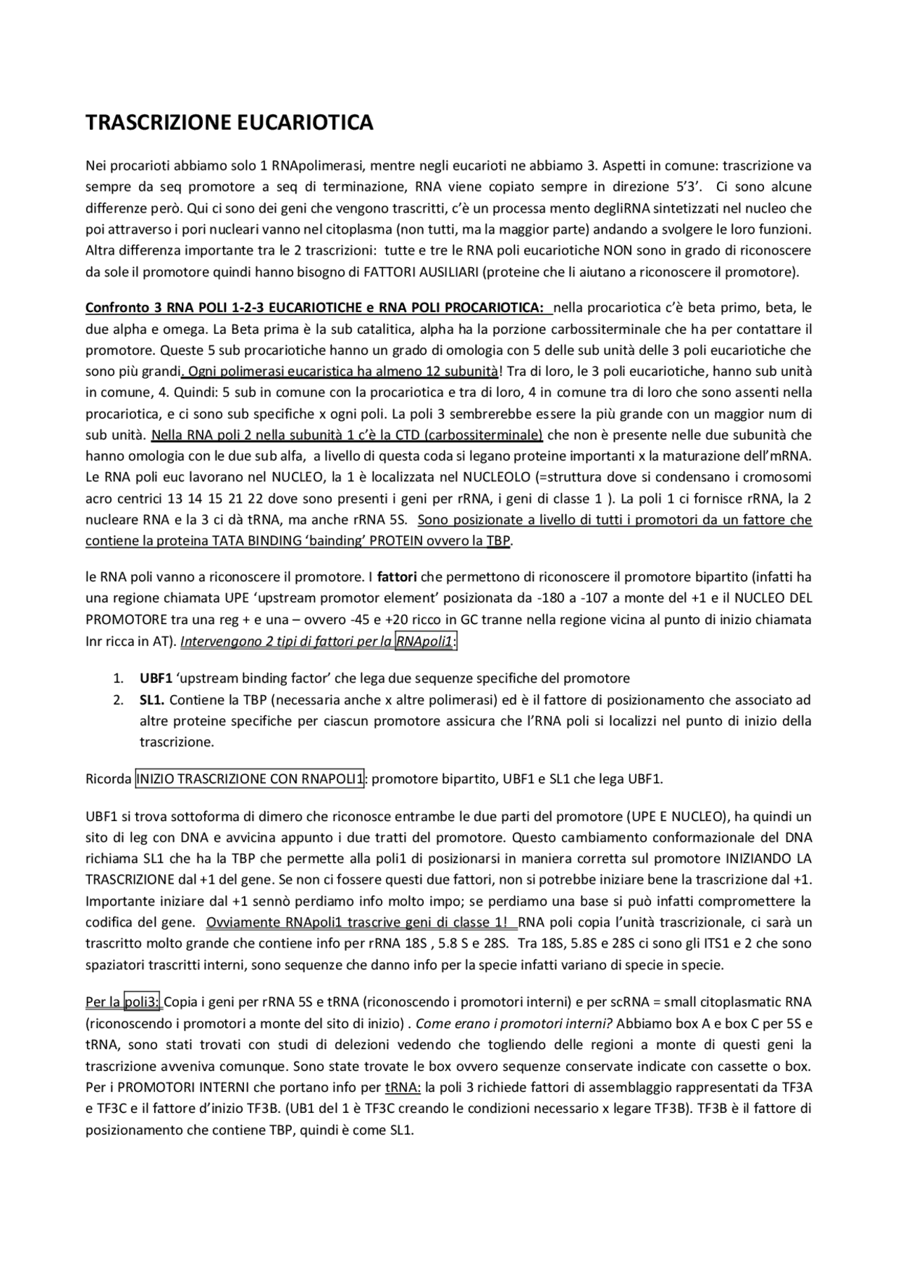 Trascrizione Eucariotica - Docsity