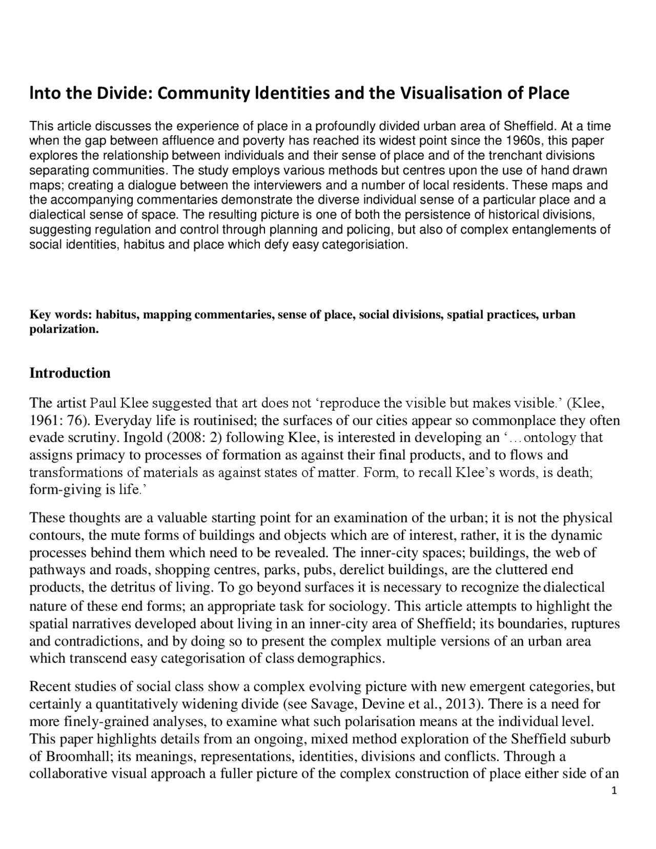 Into the divide: community identities and the visualisation of place ...