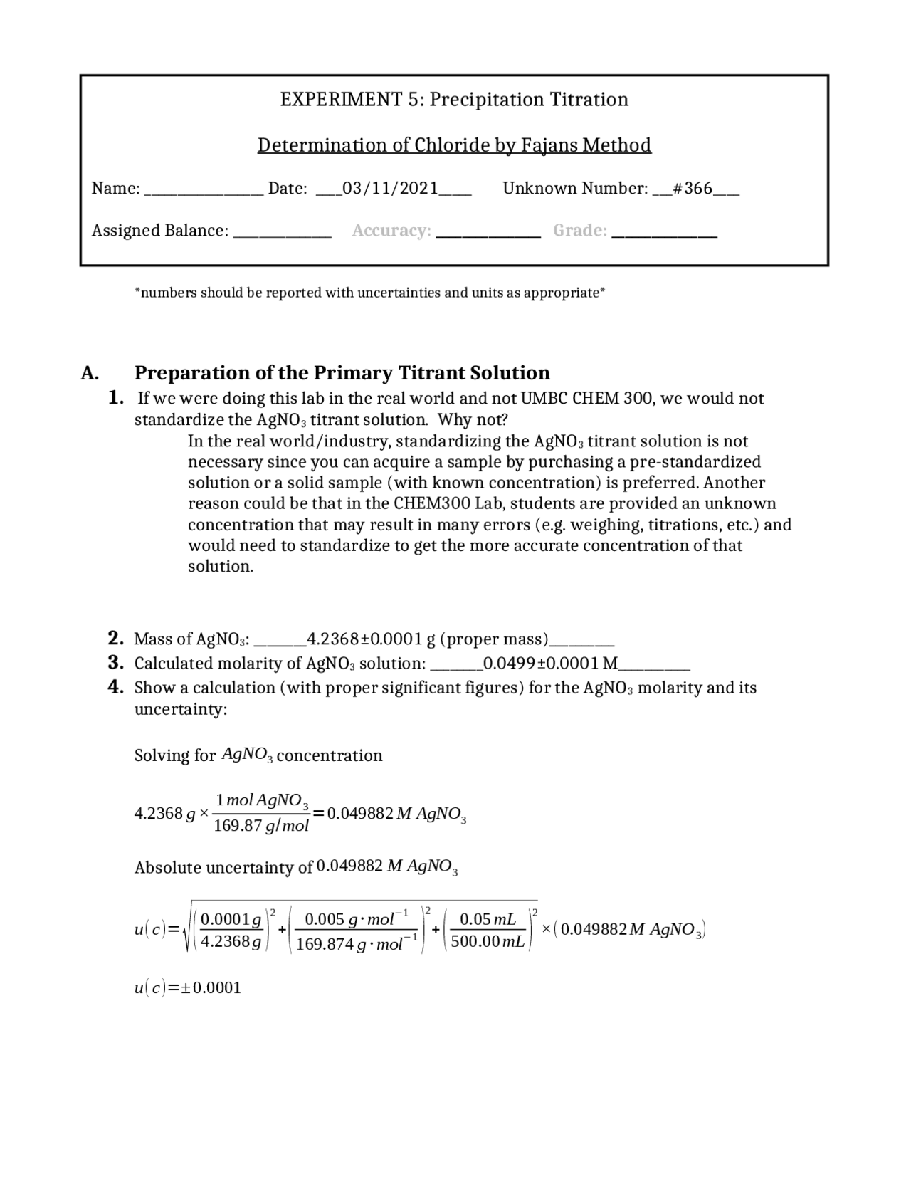EXPERIMENT 5: Precipitation Titration | Lab Reports Analytical ...