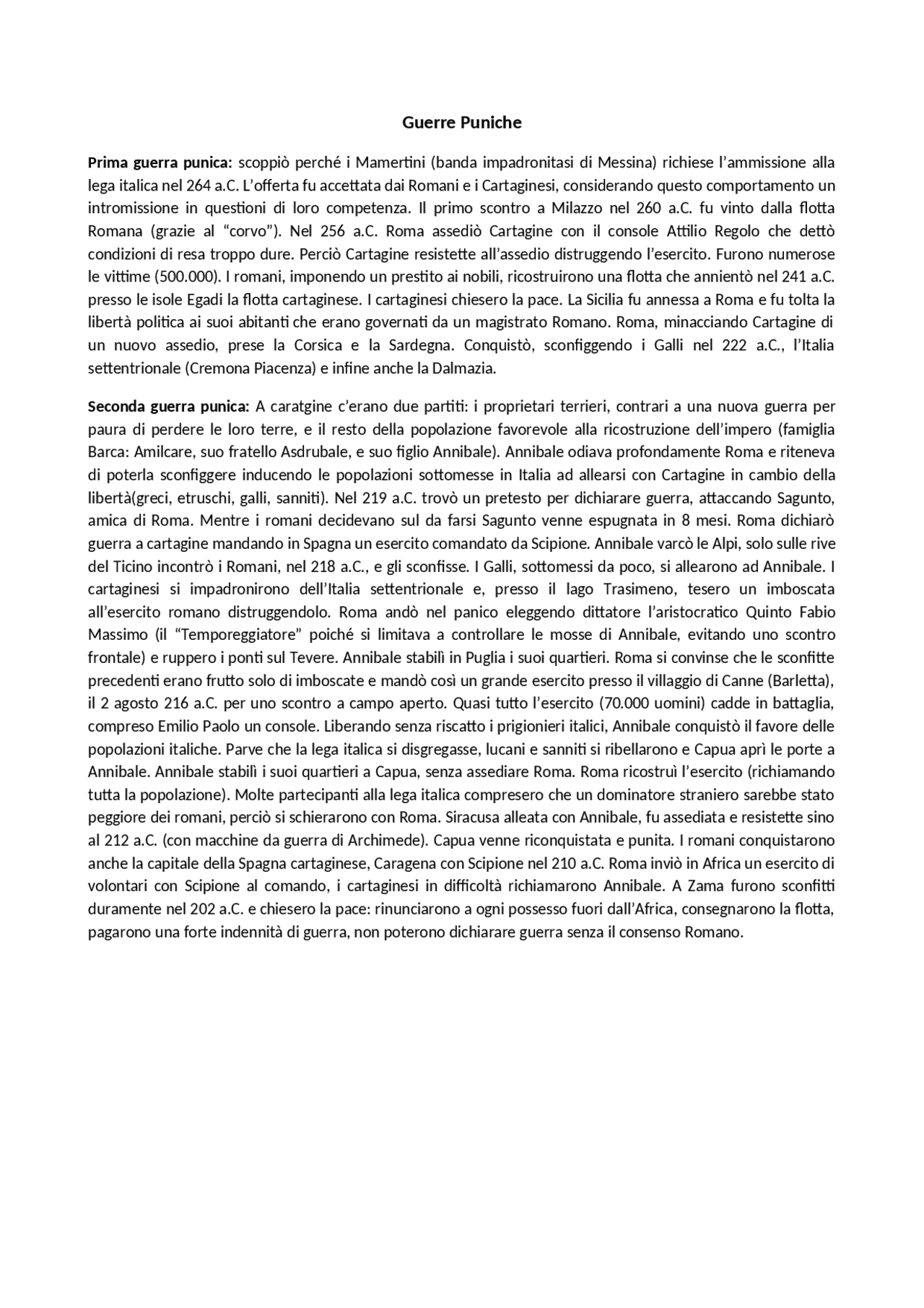 Le Due Guerre Puniche Docsity