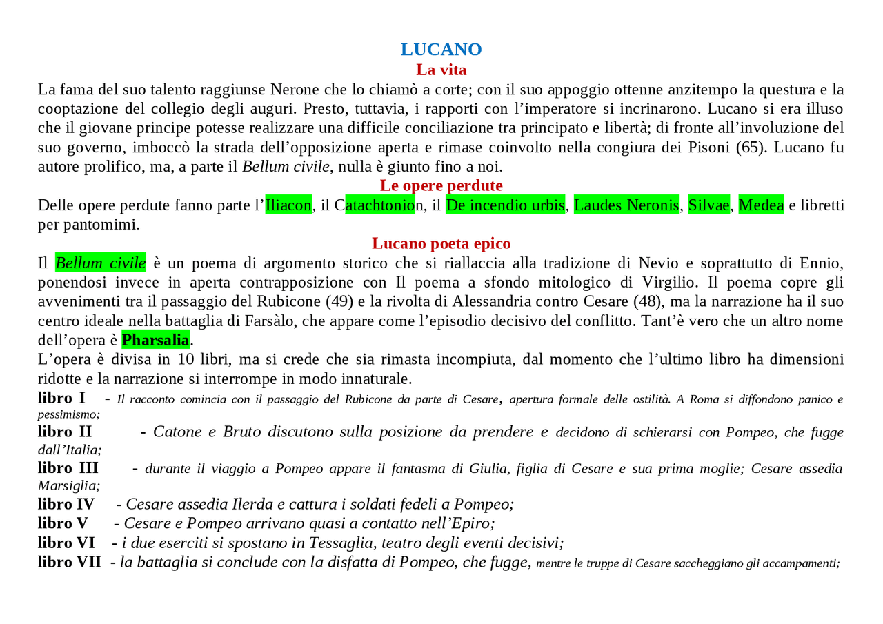 Lucano Vita E Opere Docsity